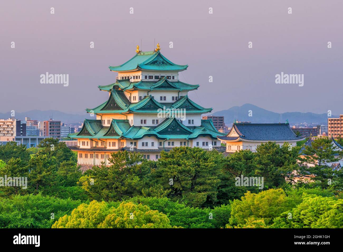 Nagoya castle and city skyline in Japan at sunset Stock Photo - Alamy