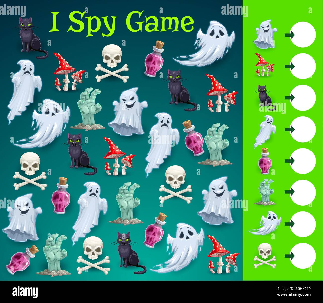 Kids Halloween I spy game with monster characters. Child counting ...