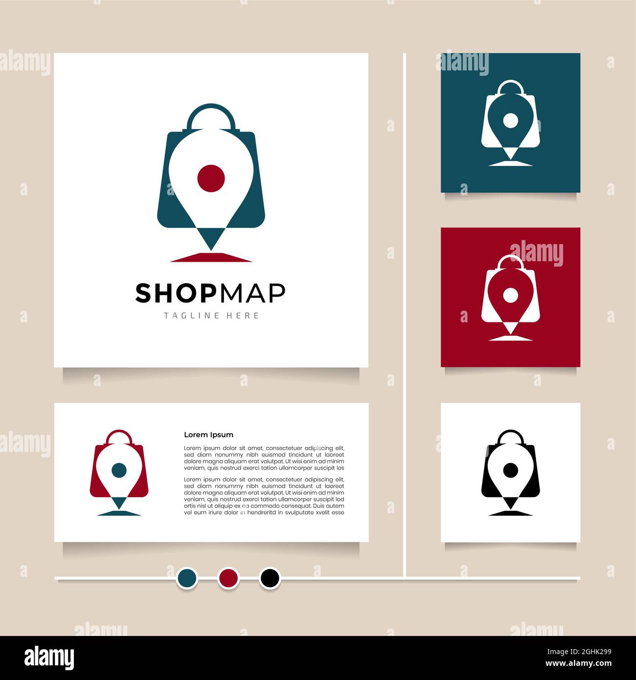 Creative idea Shop Map logo design. Blue red icon and symbol design ...