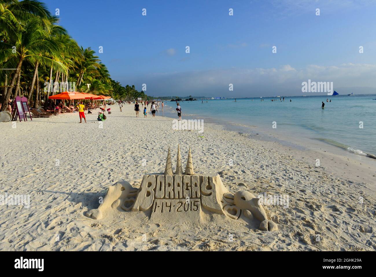 The pristine white sand beach on Boracay island, Aklan province, The ...
