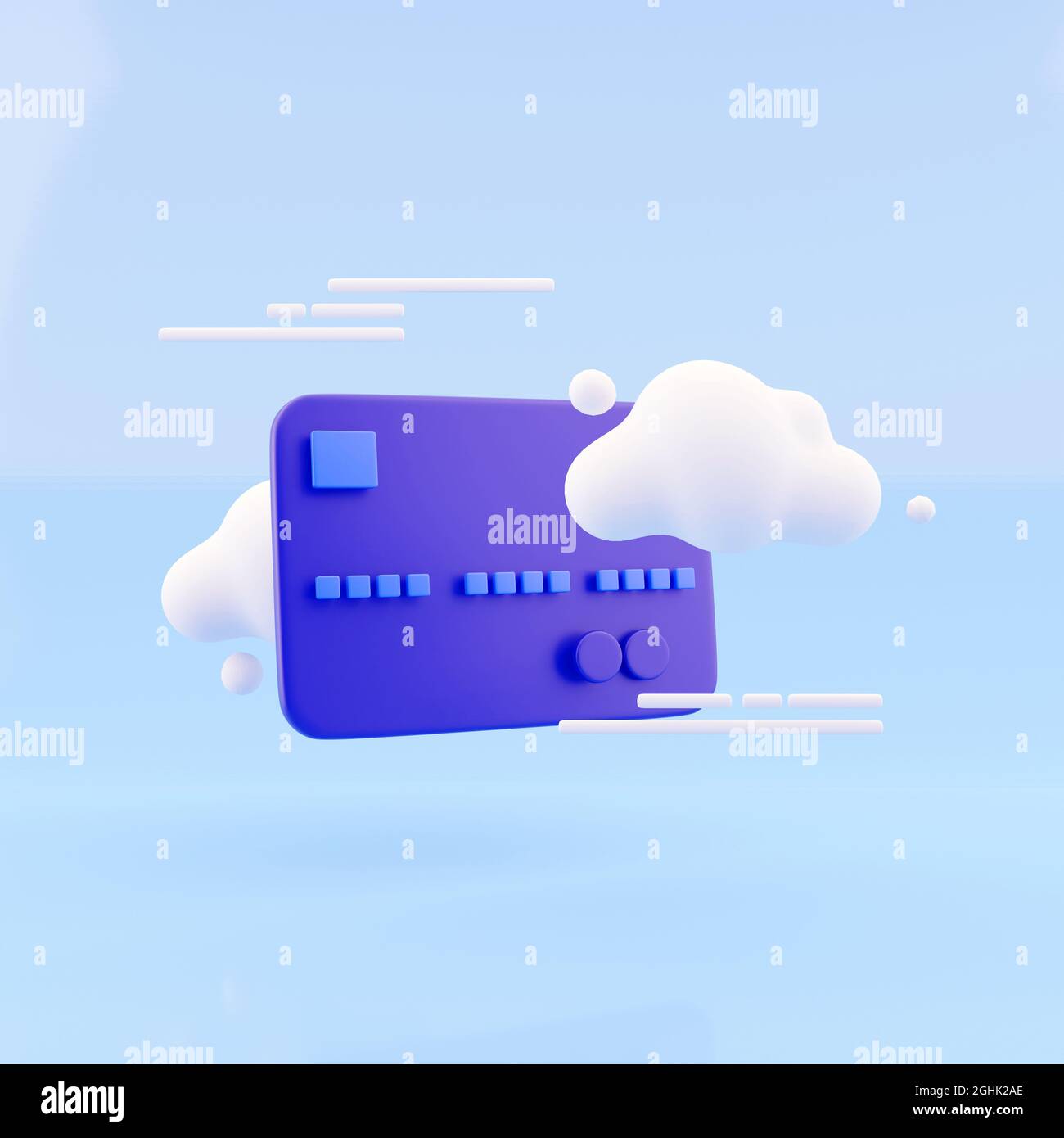 3d illustration of clouds with bank card. 3d render Bank card and cloud ...