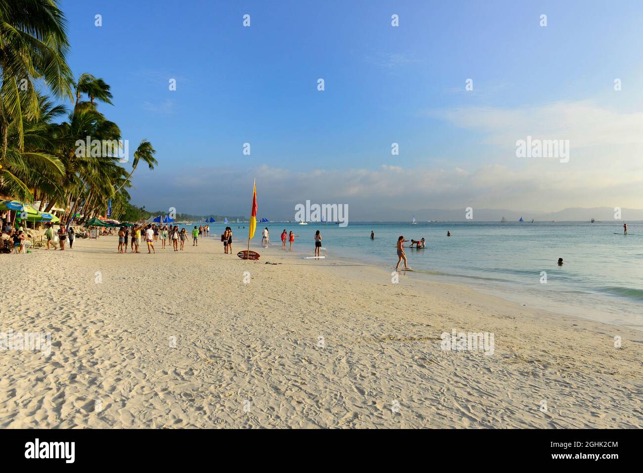 The pristine white sand beach on Boracay island, Aklan province, The ...