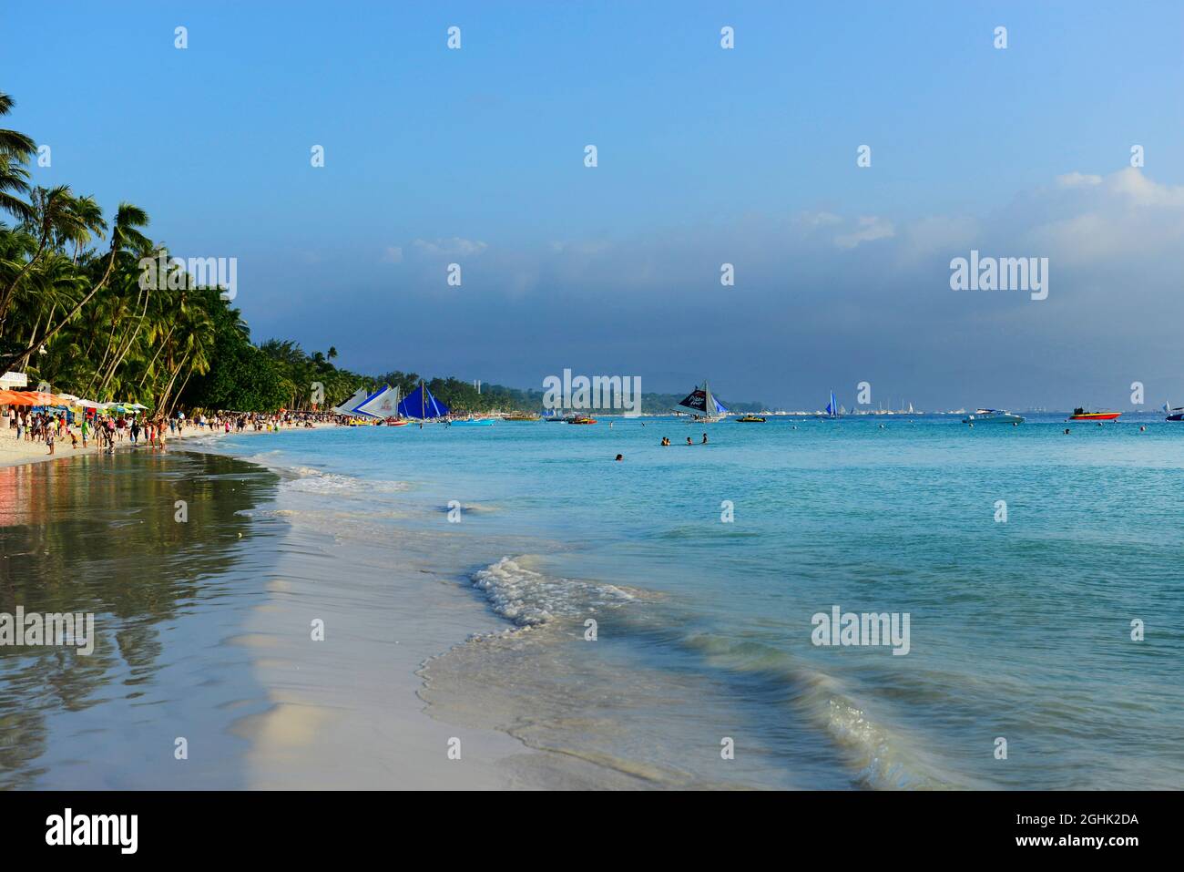 The pristine white sand beach on Boracay island, Aklan province, The ...