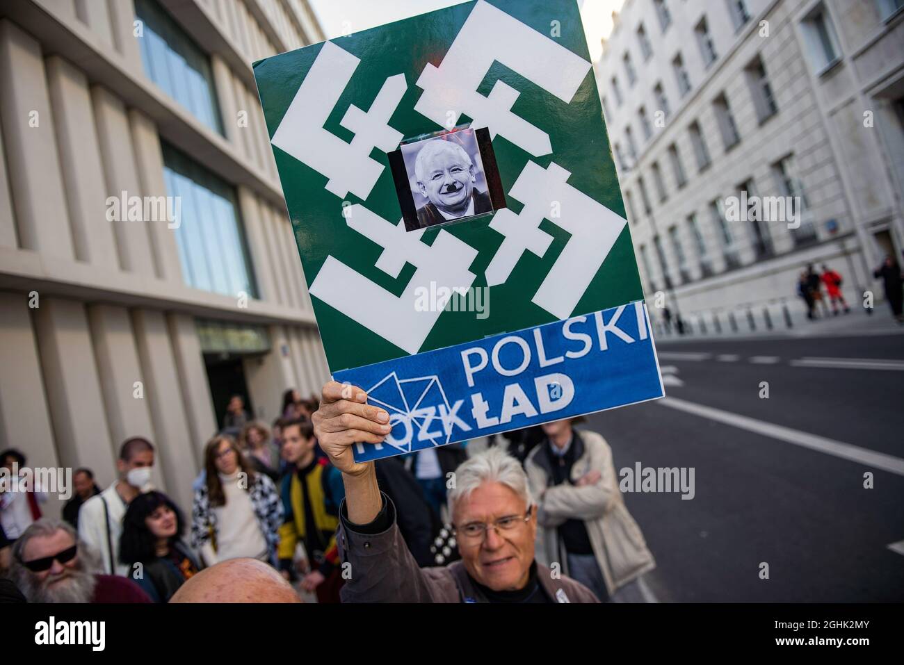 Warsaw, Poland. 06th Sep, 2021. An elderly protester is seen carrying ...