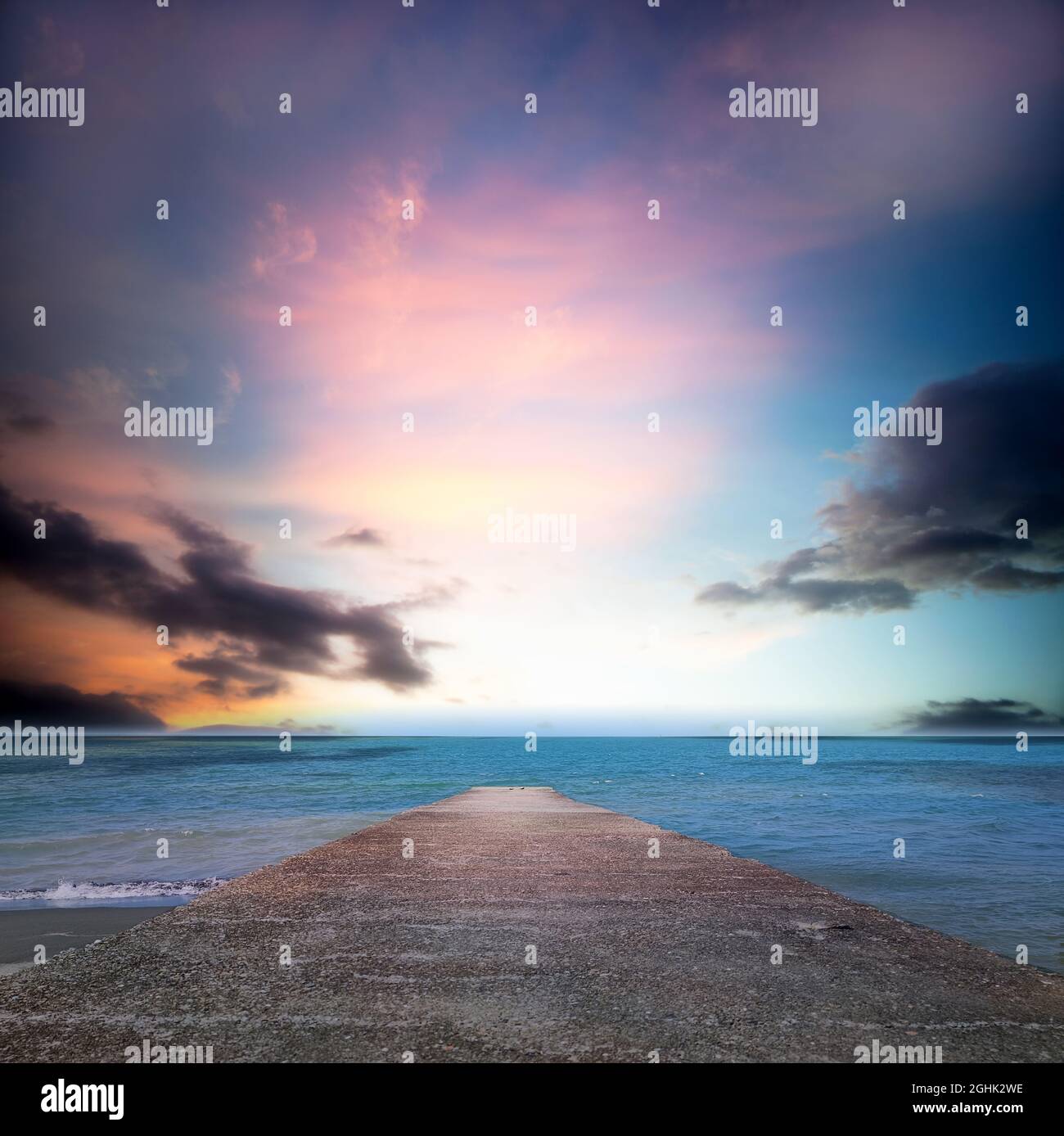 The path to nice sea beach in sunset sunshine with beautiful sky Stock ...