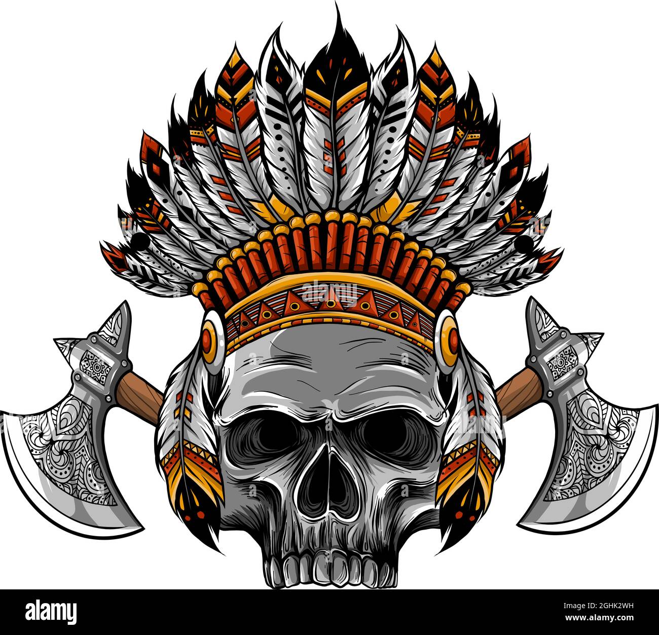 Vector illustration of Indian skull and tomahawk Stock Vector Image ...