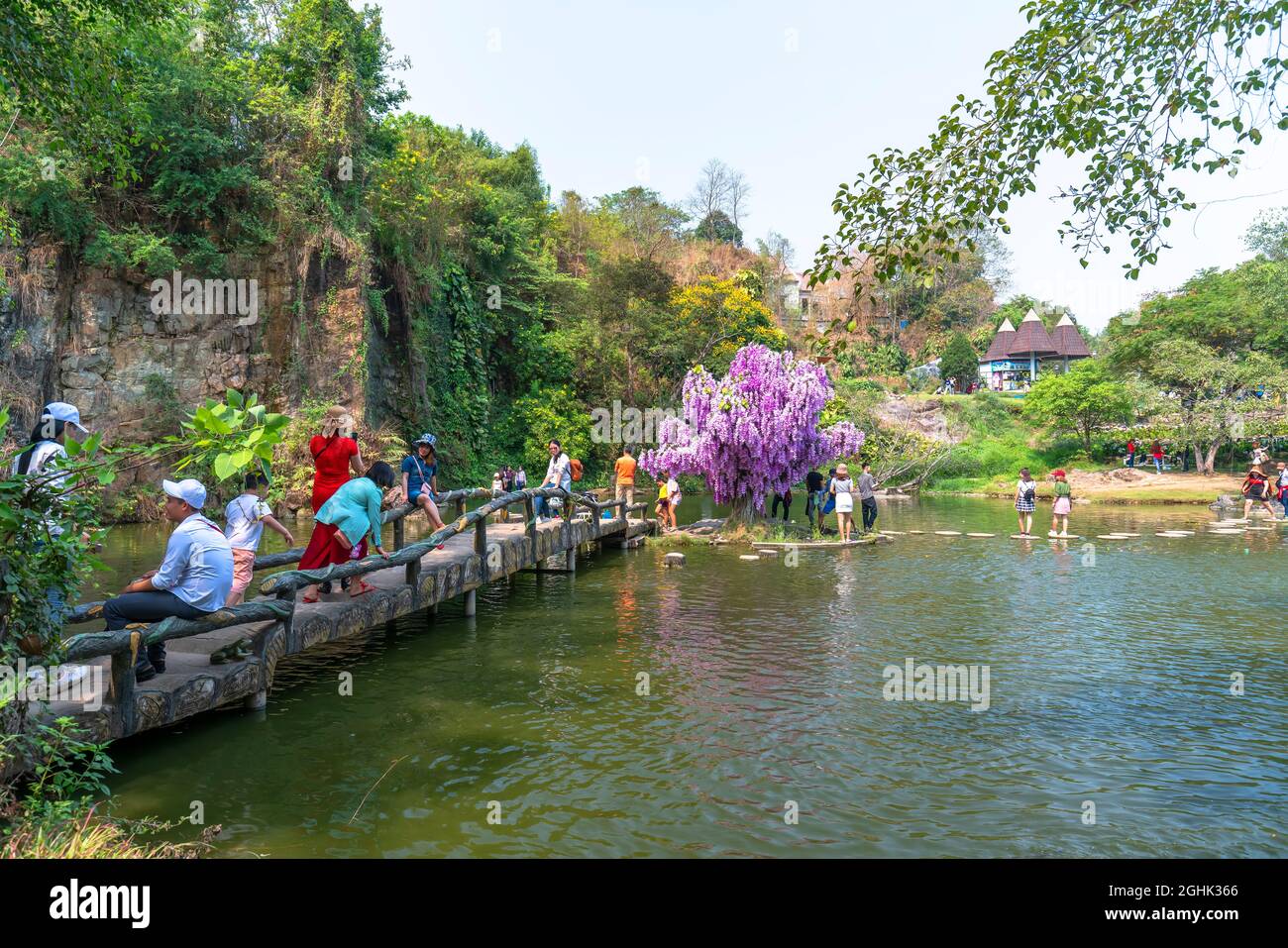 Decorated eco-garden landscape attracts tourists to enjoy a relaxing ...