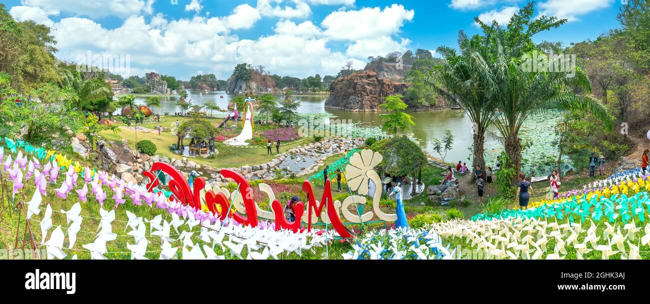 Decorated eco-garden landscape attracts tourists to enjoy a relaxing ...