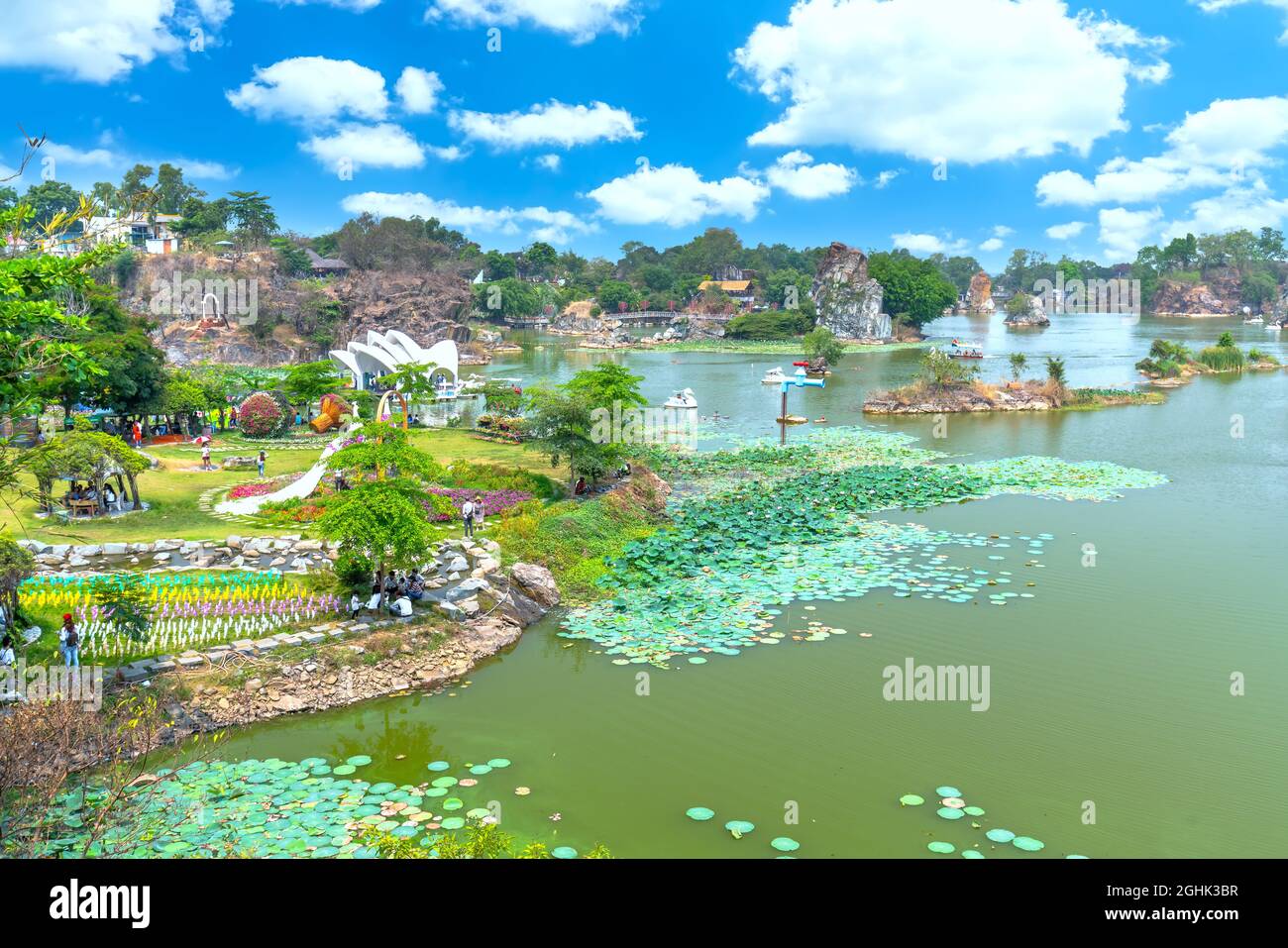 Decorated eco-garden landscape attracts tourists to enjoy a relaxing ...