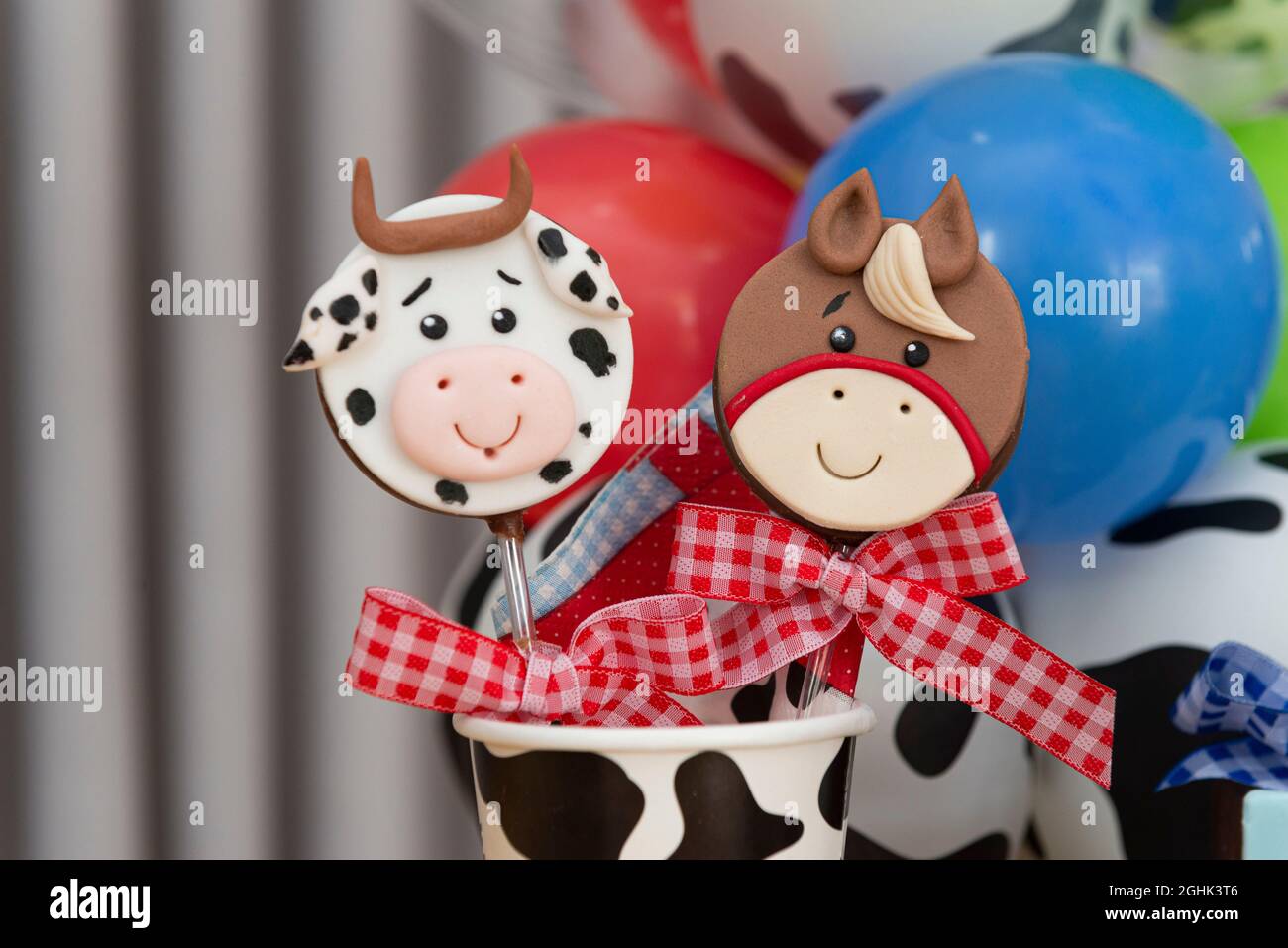 Chocolate lollipops decorated for children's birthday in country, farm ...