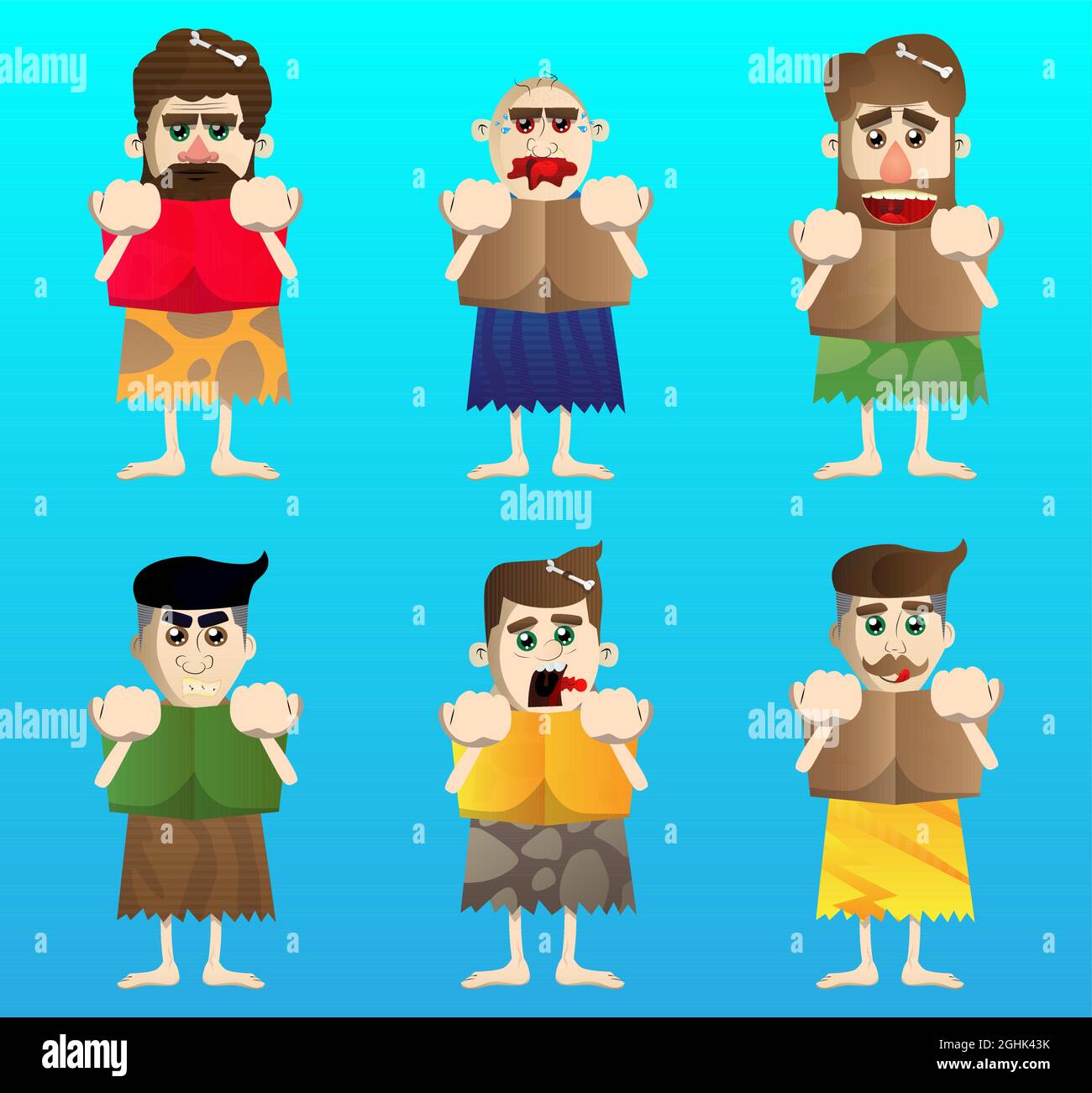 Cartoon prehistoric man reading book and hiding behind it. Vector ...