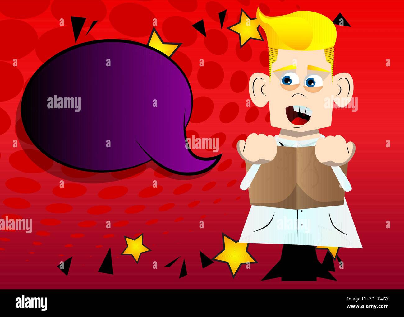 Funny cartoon doctor reading book and hiding behind it. Learning health ...