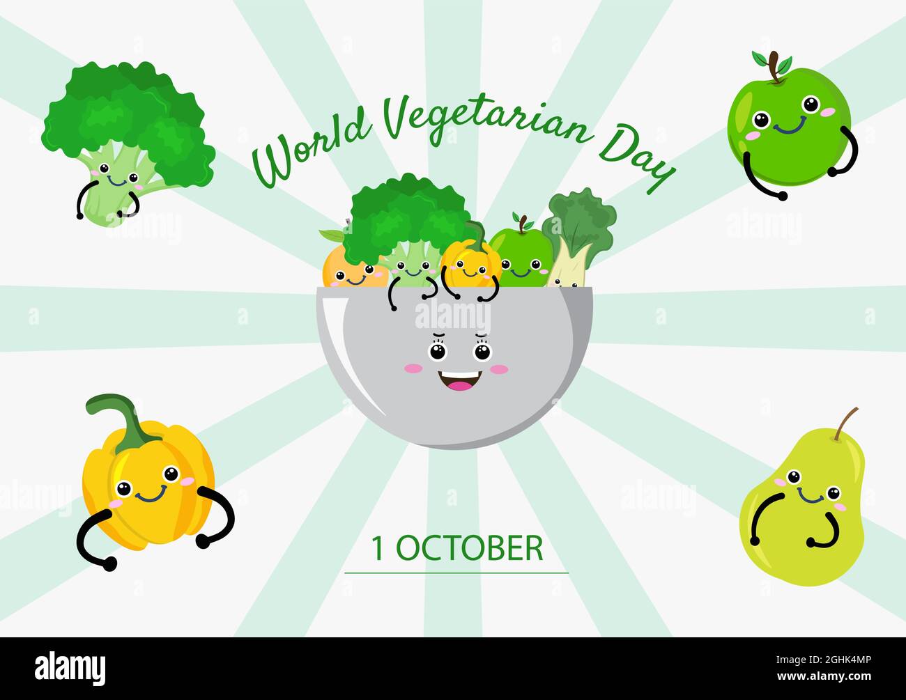 World Vegetarian Day Cute Cartoon Vector Illustration of Various Types ...