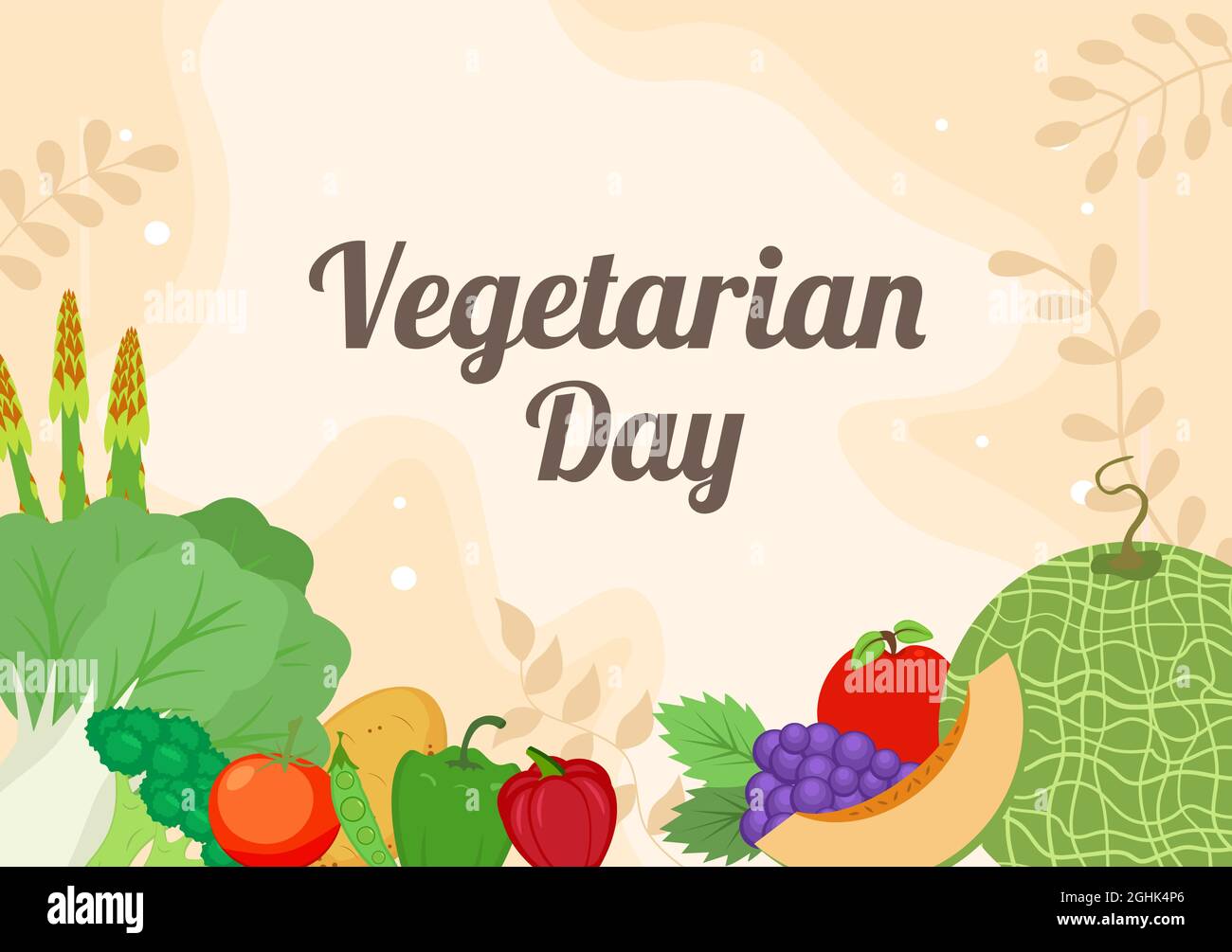 World Vegetarian Day Cute Cartoon Vector Illustration of Various Types ...