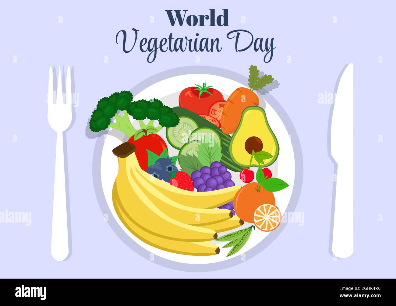 World Vegetarian Day Cute Cartoon Vector Illustration of Various Types ...