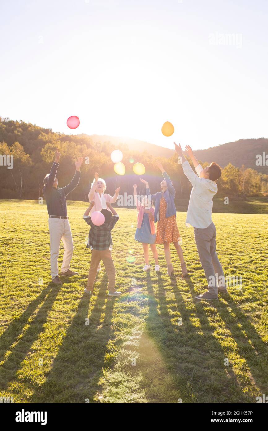 Happy family having fun on meadow Stock Photo - Alamy