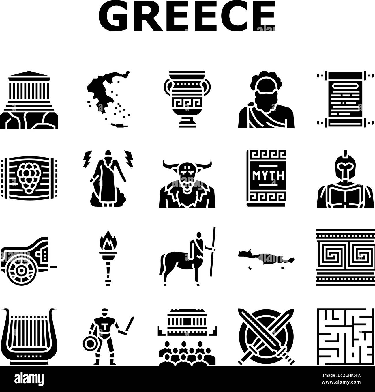 Ancient Greece Mythology History Icons Set Vector Stock Vector Image ...