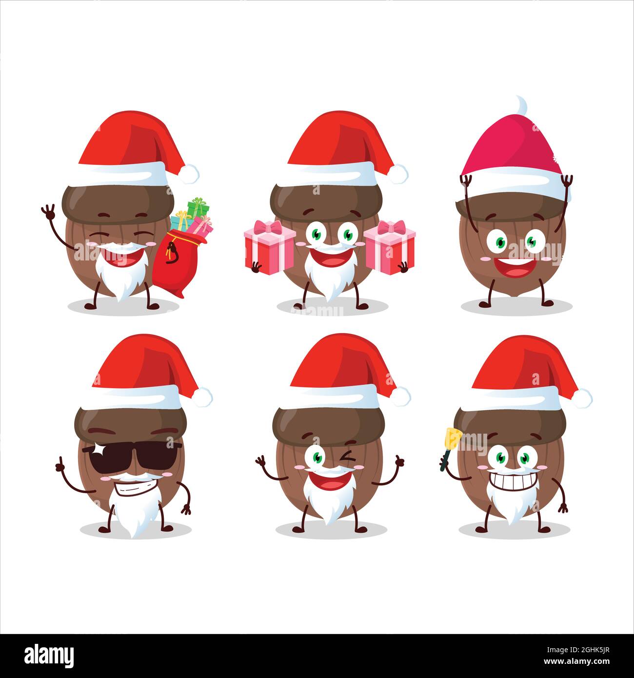 Santa Claus emoticons with acorn cartoon character. Vector illustration ...