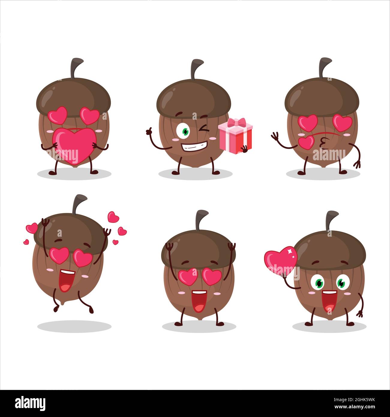 Acorn cartoon character with love cute emoticon. Vector illustration ...