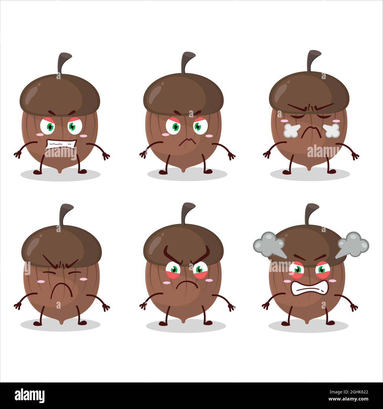 Acorn cartoon character with various angry expressions. Vector ...