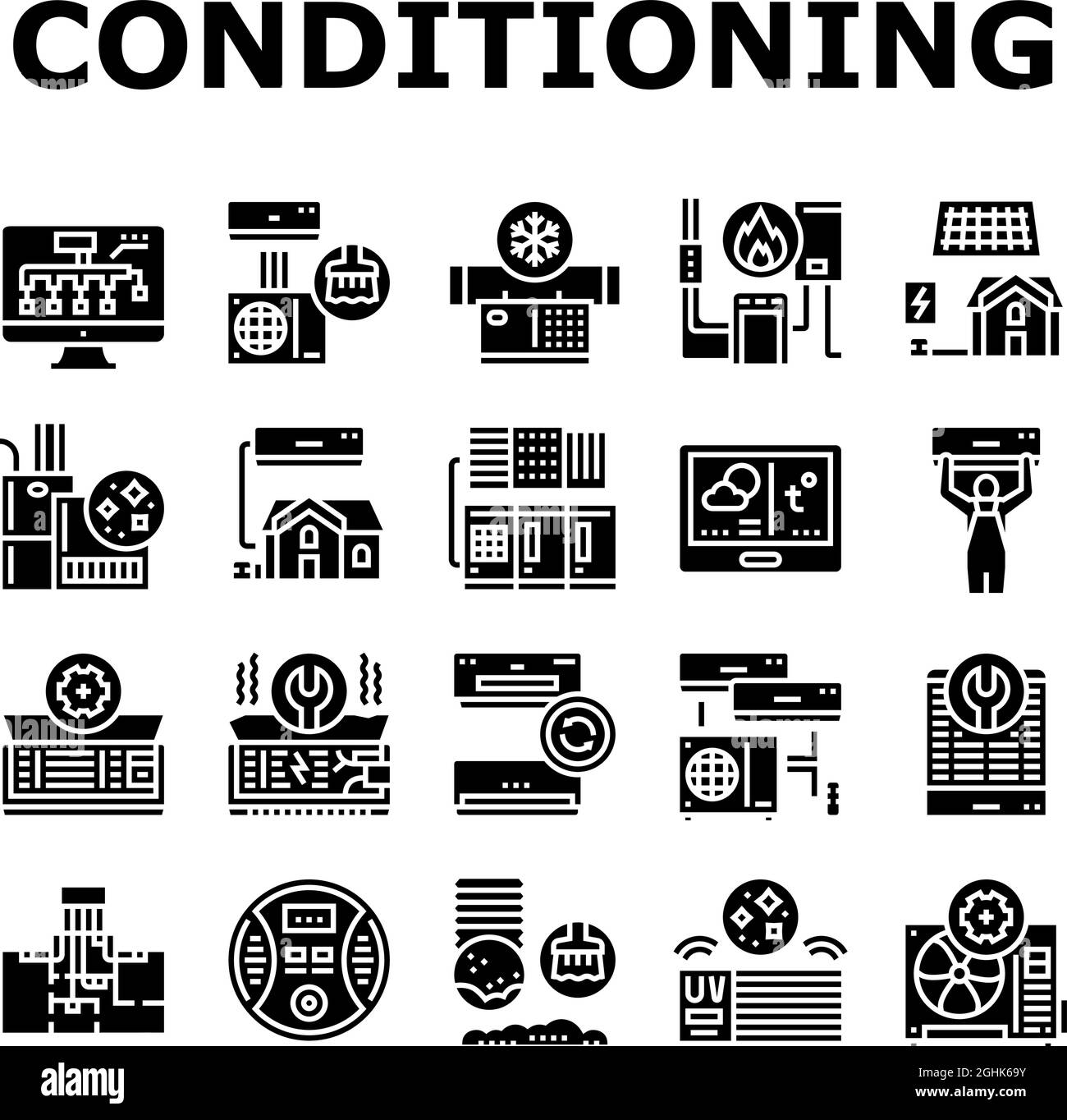 Conditioning System Electronics Icons Set Vector Stock Vector Image ...