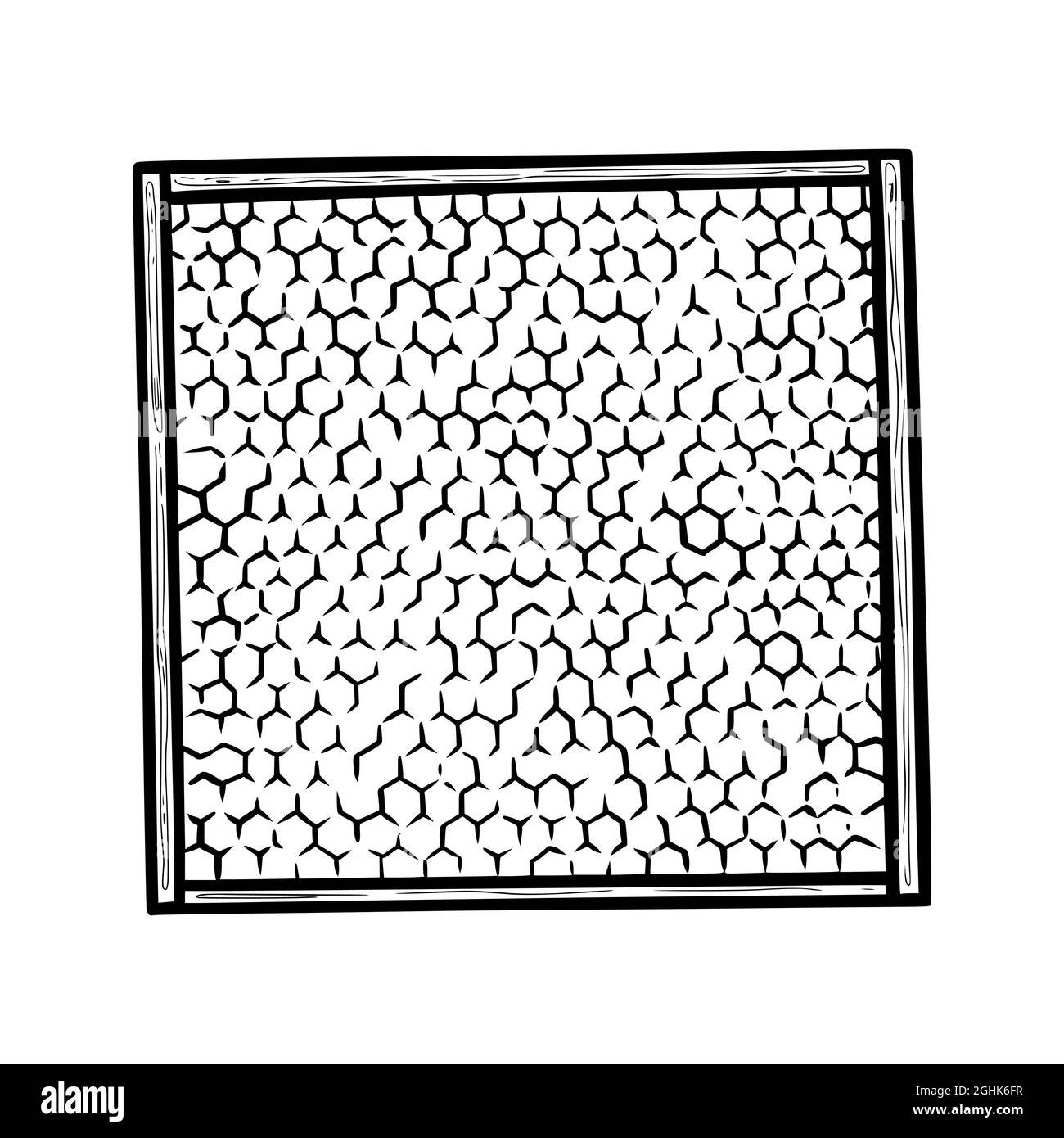 Honey frame with beeswax. Honeycomb in wax foundation and square wooden ...