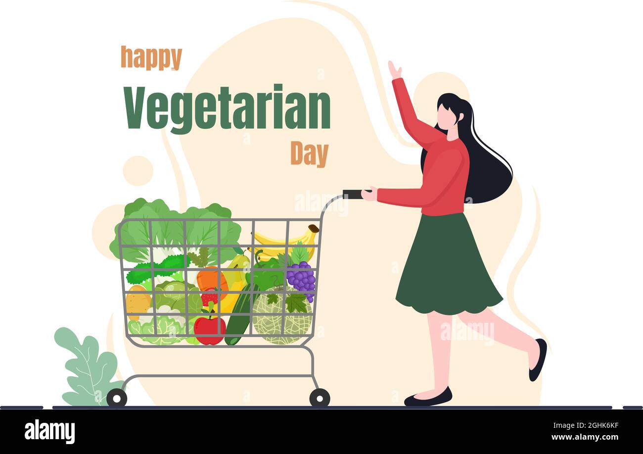 World Vegetarian Day Cute Cartoon Vector Illustration of Various Types ...