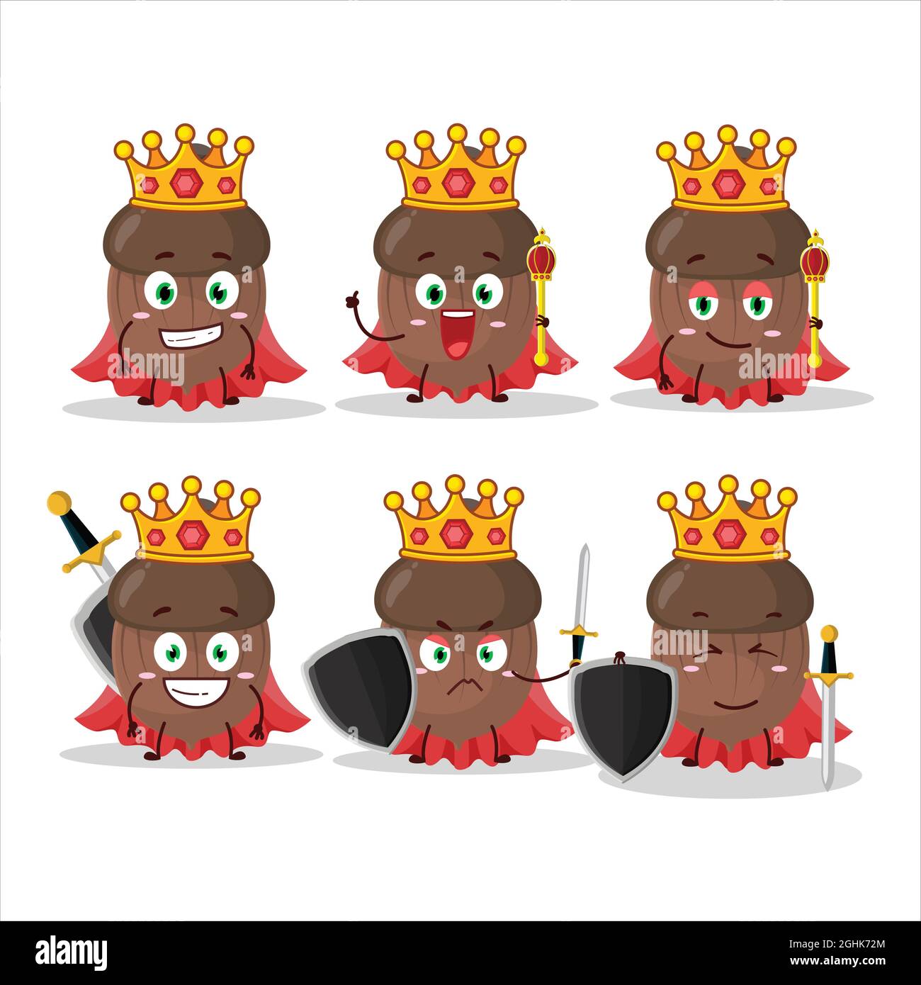 A Charismatic King acorn cartoon character wearing a gold crown. Vector ...