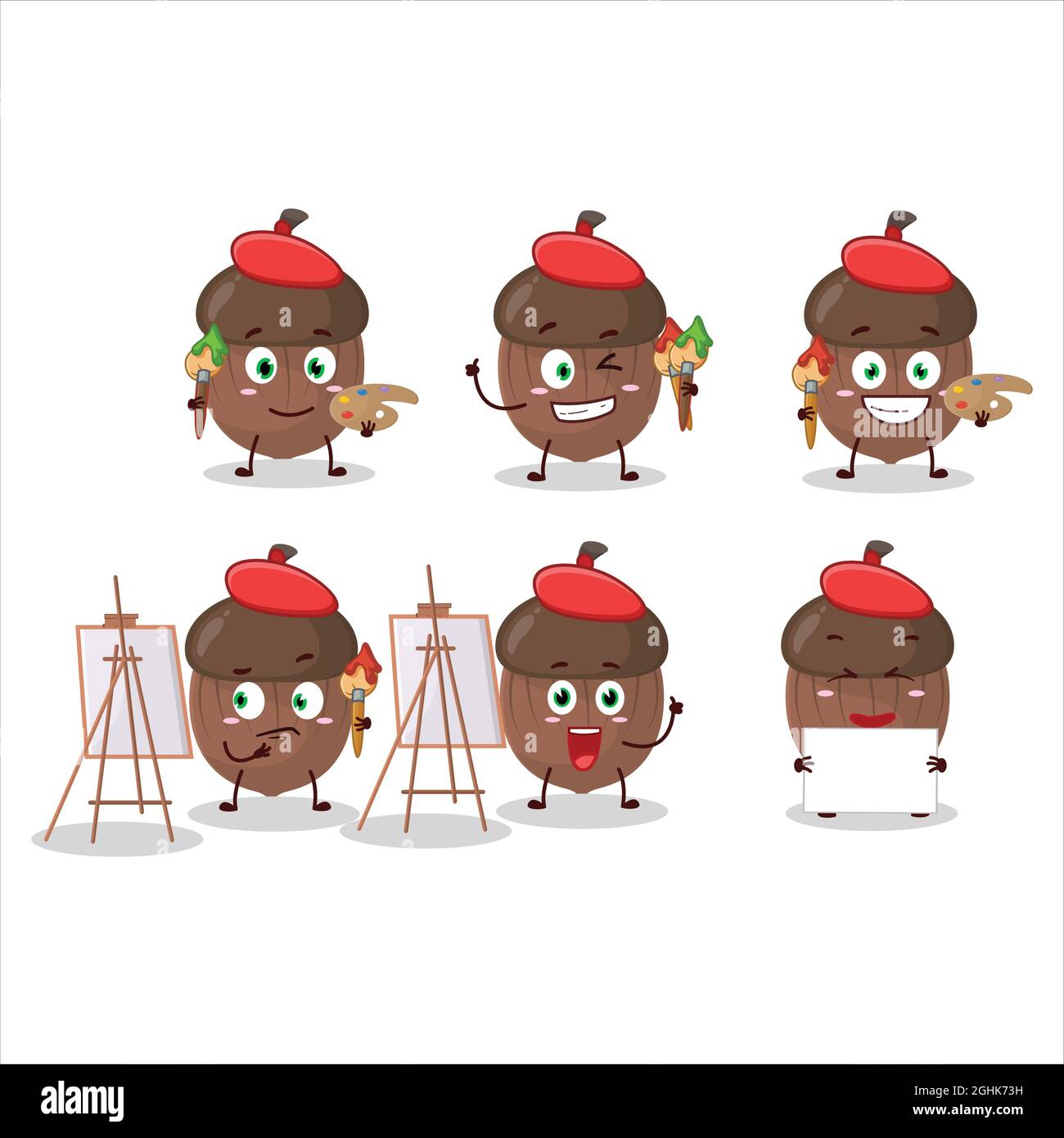 Artistic Artist of acorn cartoon character painting with a brush ...