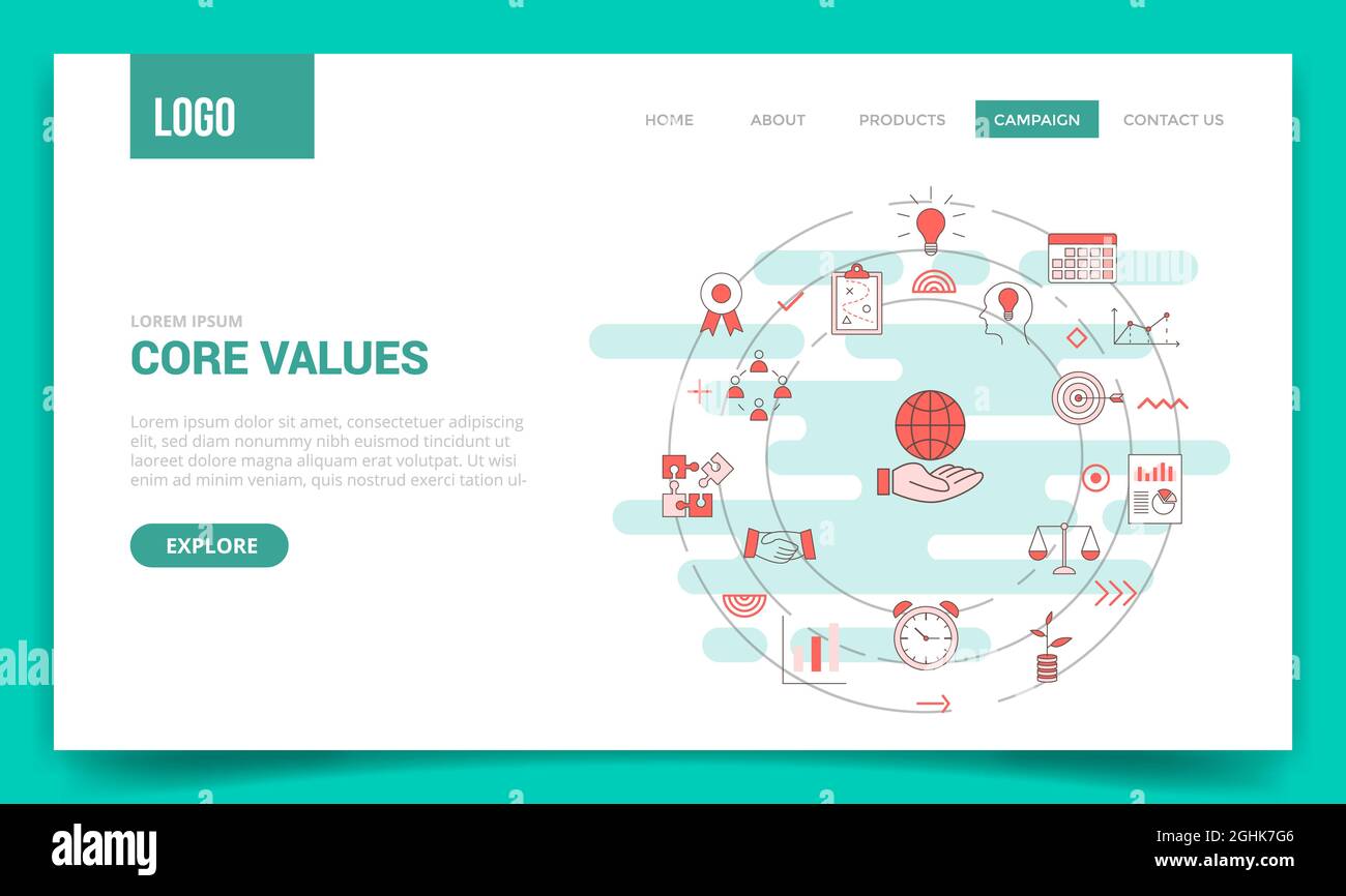 core values concept with circle icon for website template or landing ...