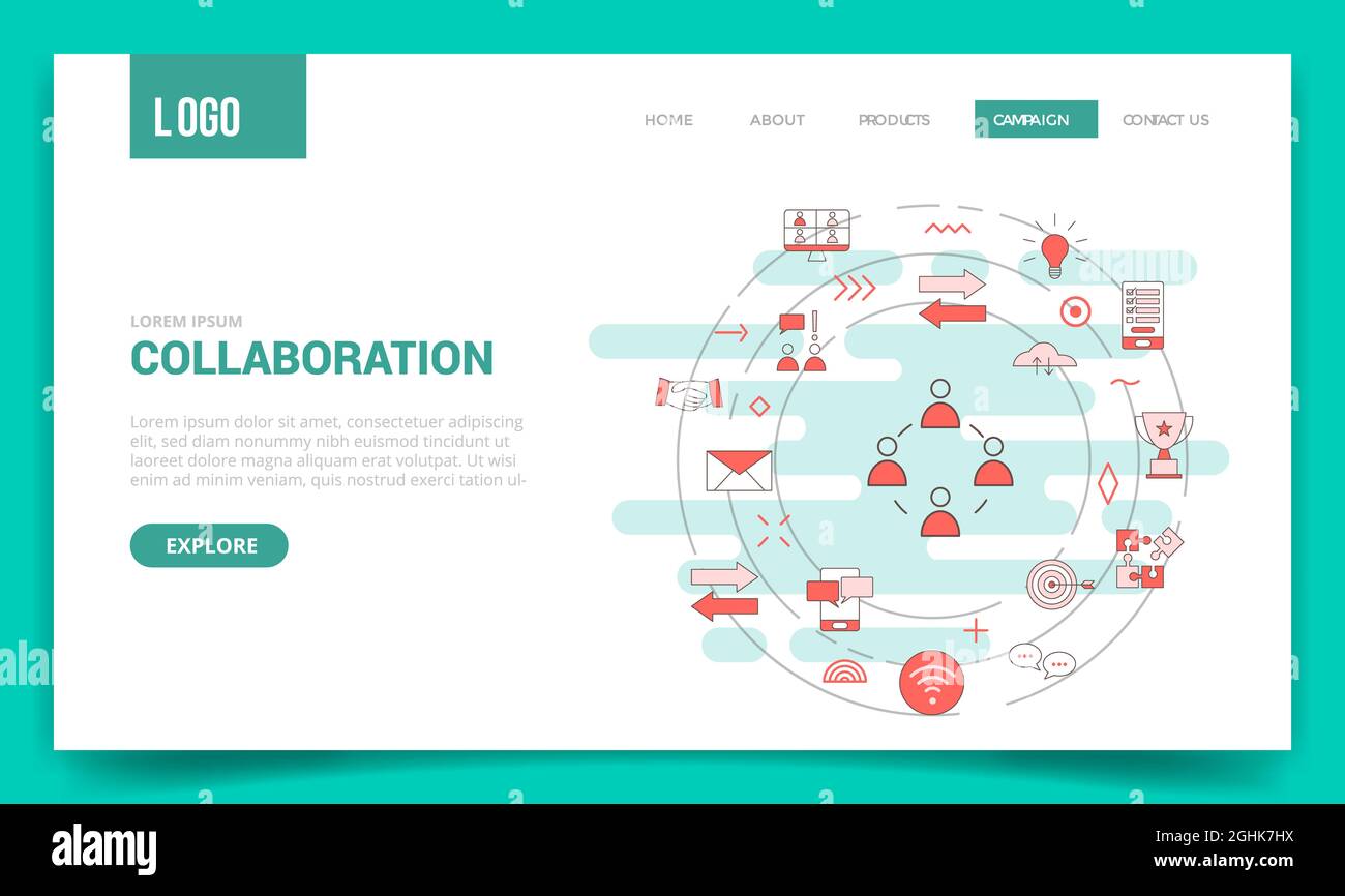 collaboration concept with circle icon for website template or landing ...