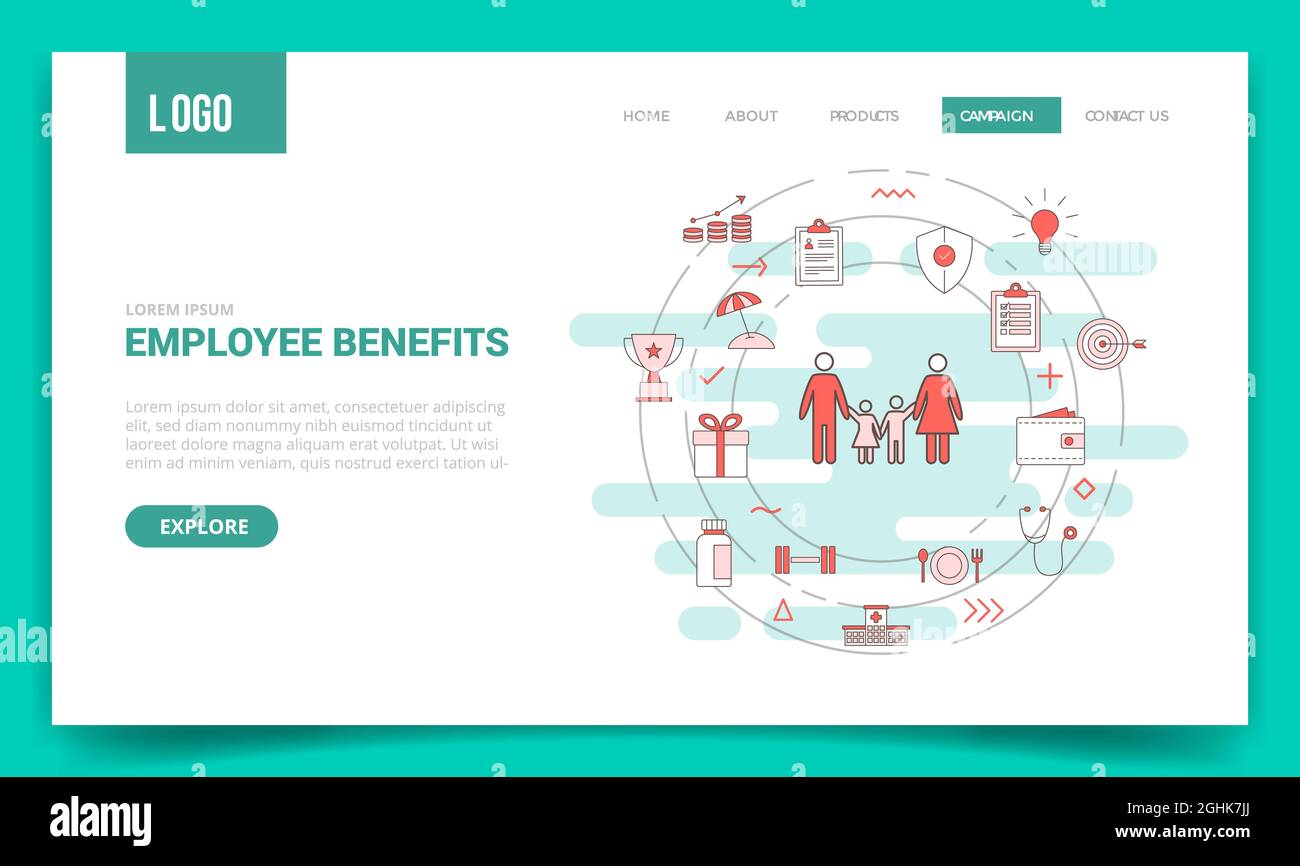 employee benefits concept with circle icon for website template or ...