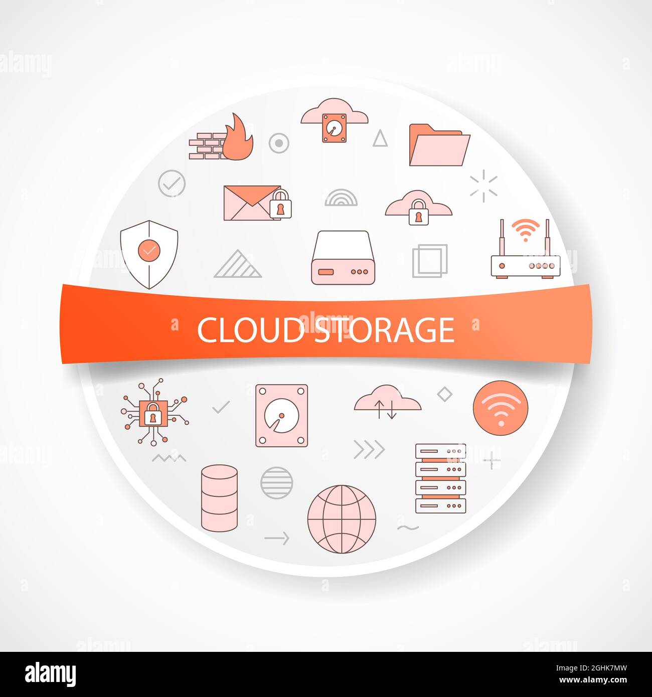 cloud storage concept with icon concept with round or circle shape ...