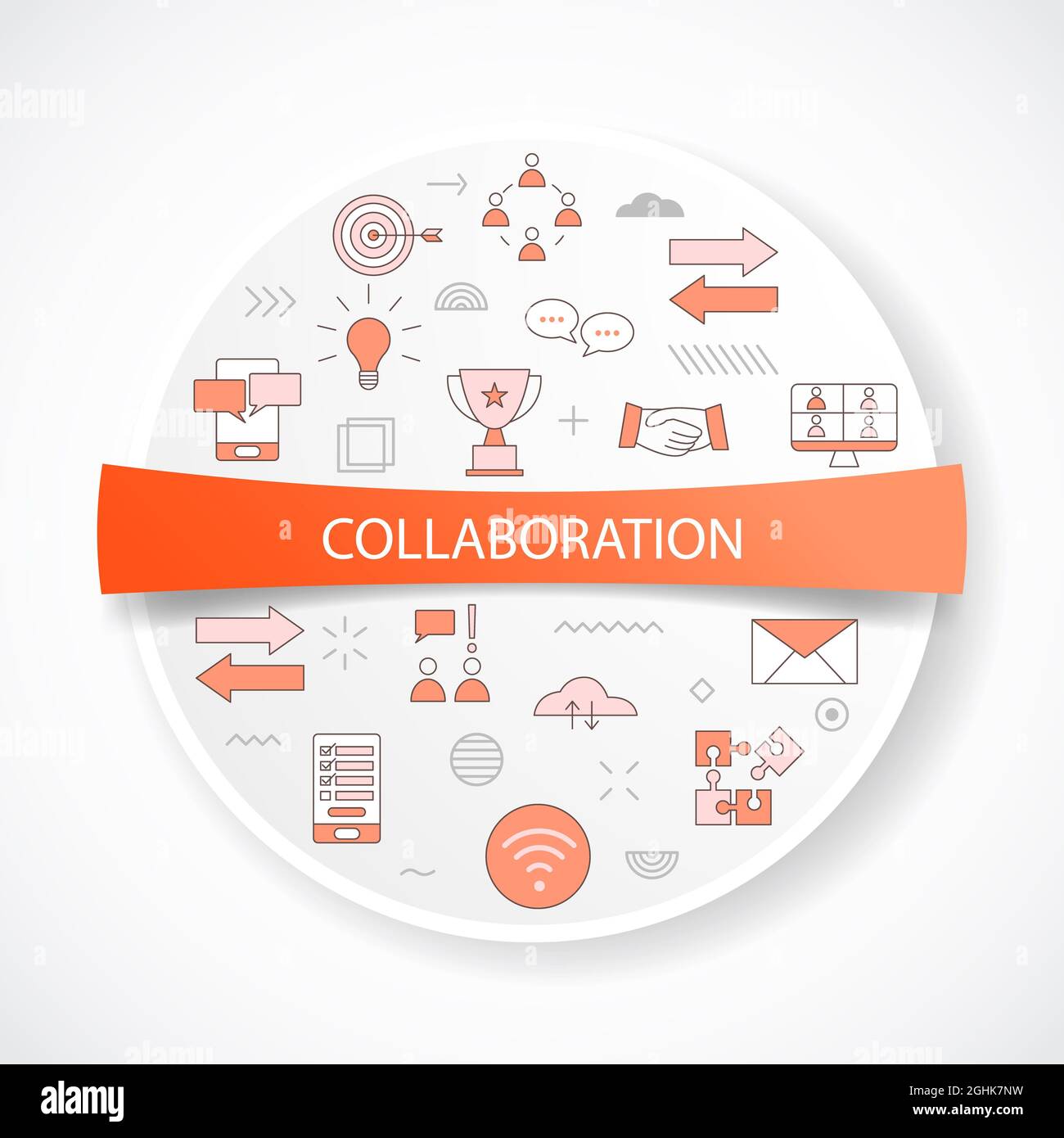 collaboration concept with icon concept with round or circle shape ...