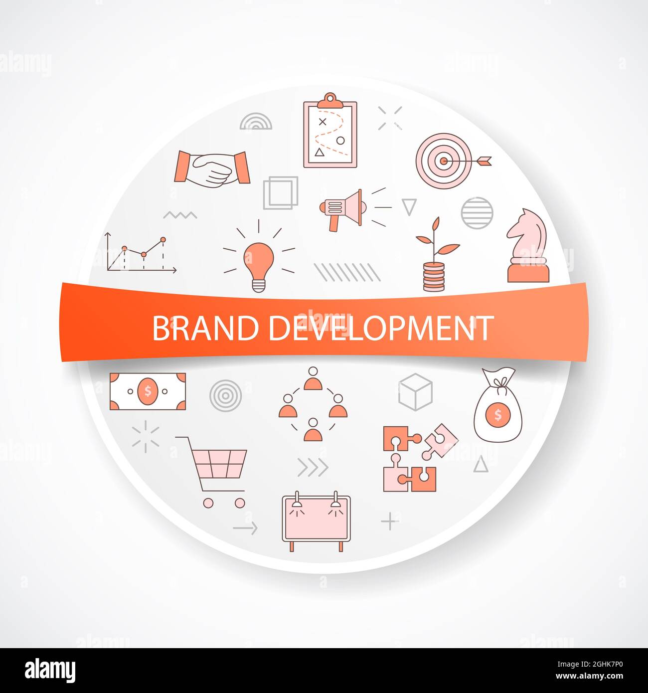 brand development concept with icon concept with round or circle shape ...