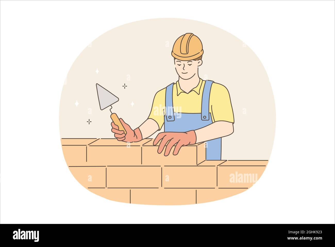 Builder man during work concept. Young man worker builder in helmet and ...