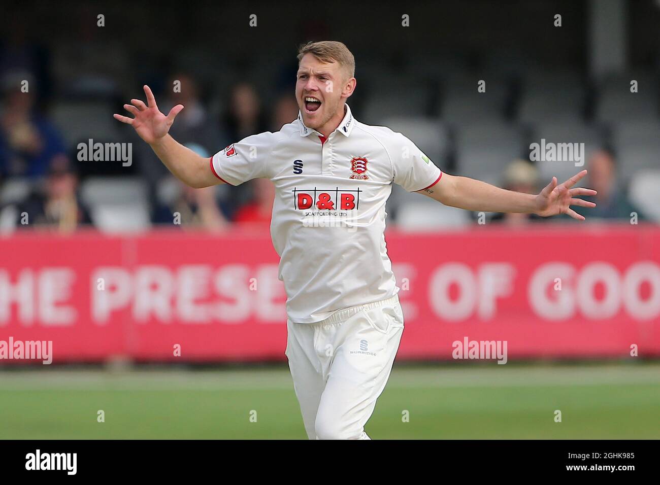 Jamie Porter of Essex appeals for a wicket during Essex CCC vs ...
