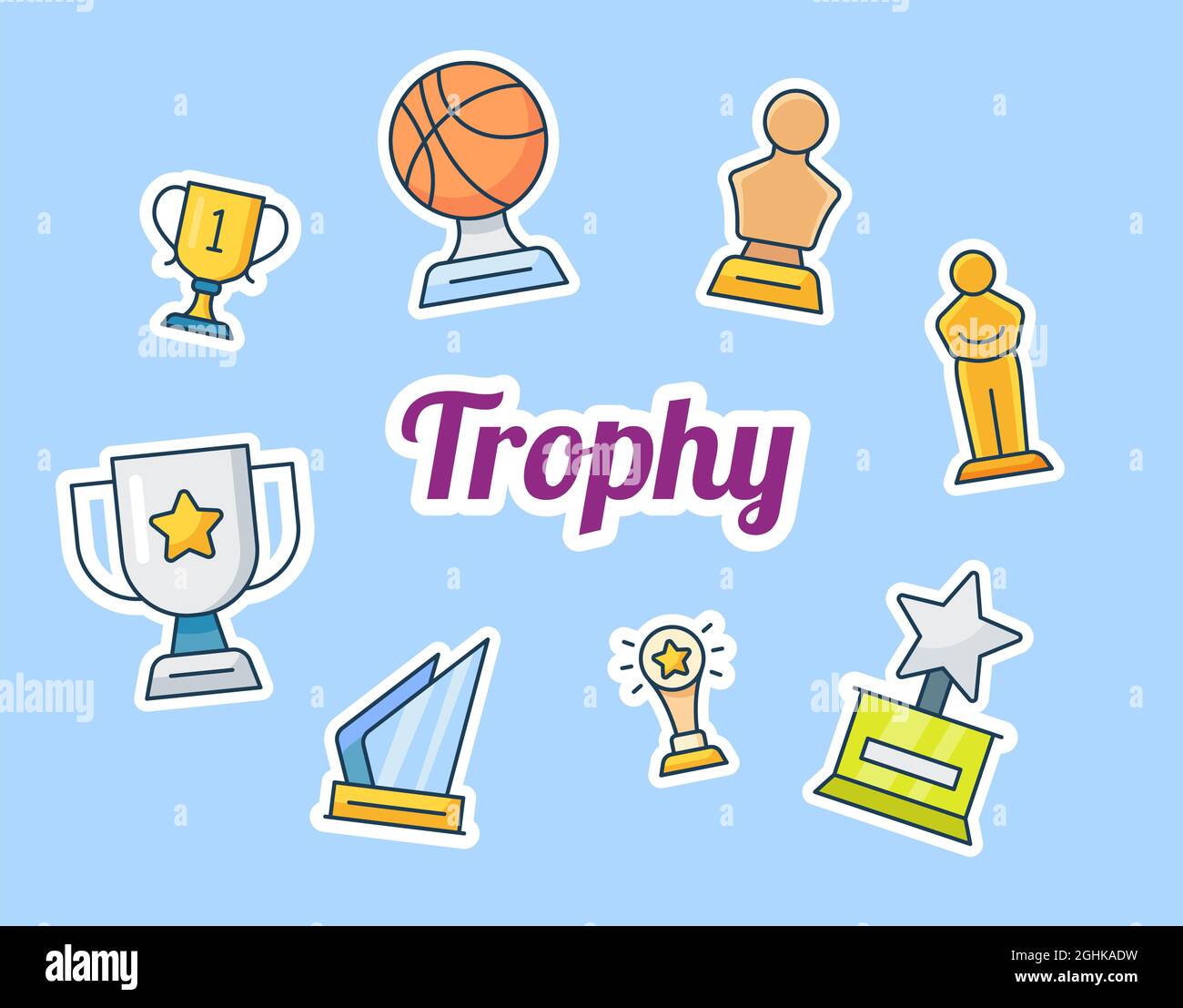 trophy lettering around award and medal icons set collection package ...