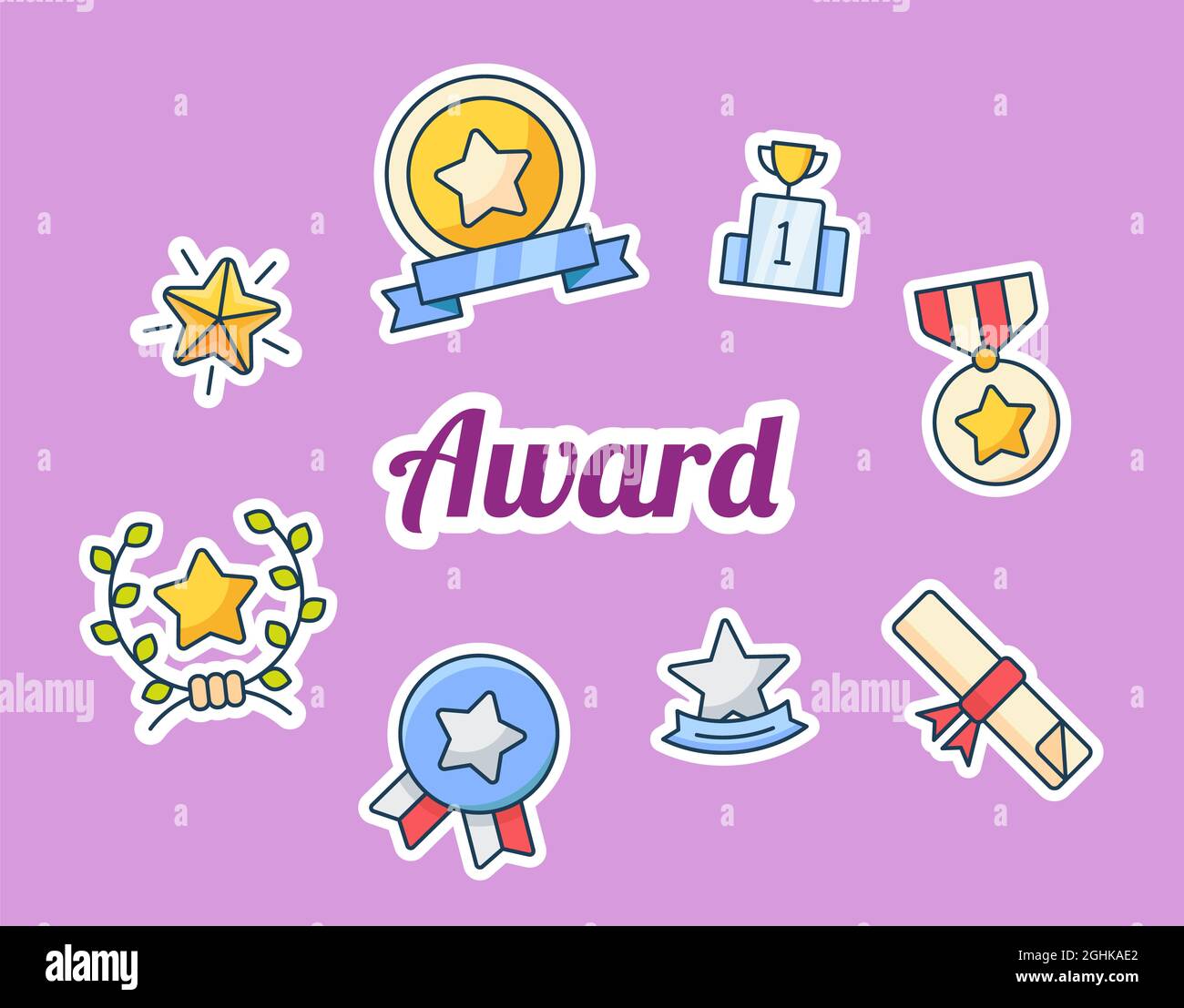 award lettering around award and medal icons set collection package ...