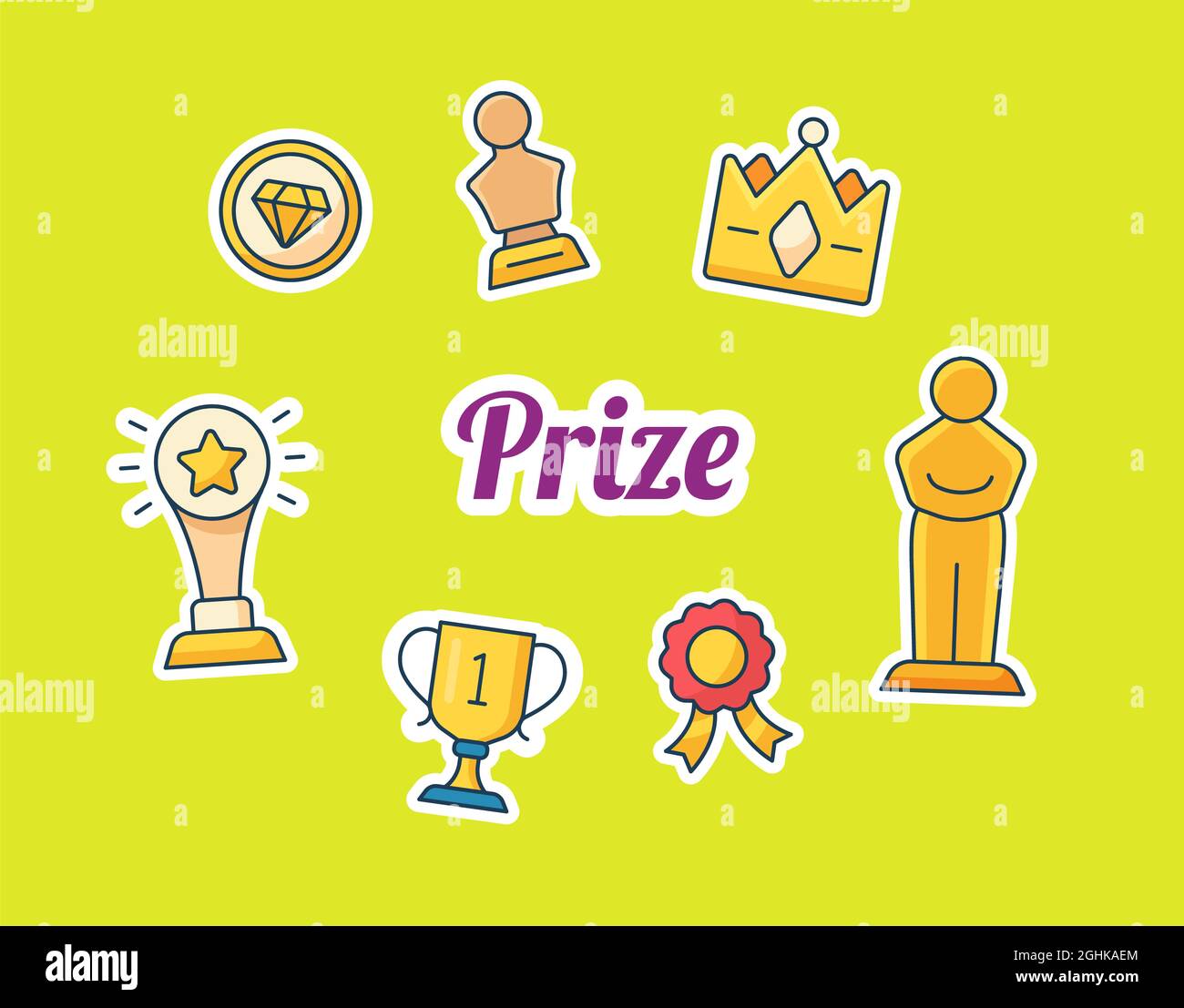 prize lettering around award and medal icons set collection package ...