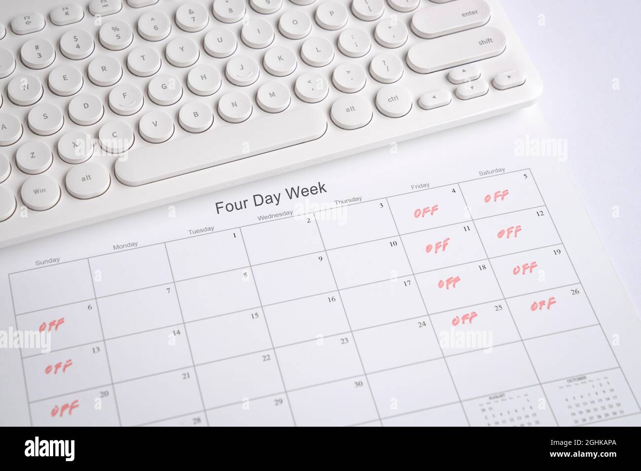 Calendar with four day work week, off days on Friday, Saturday and ...