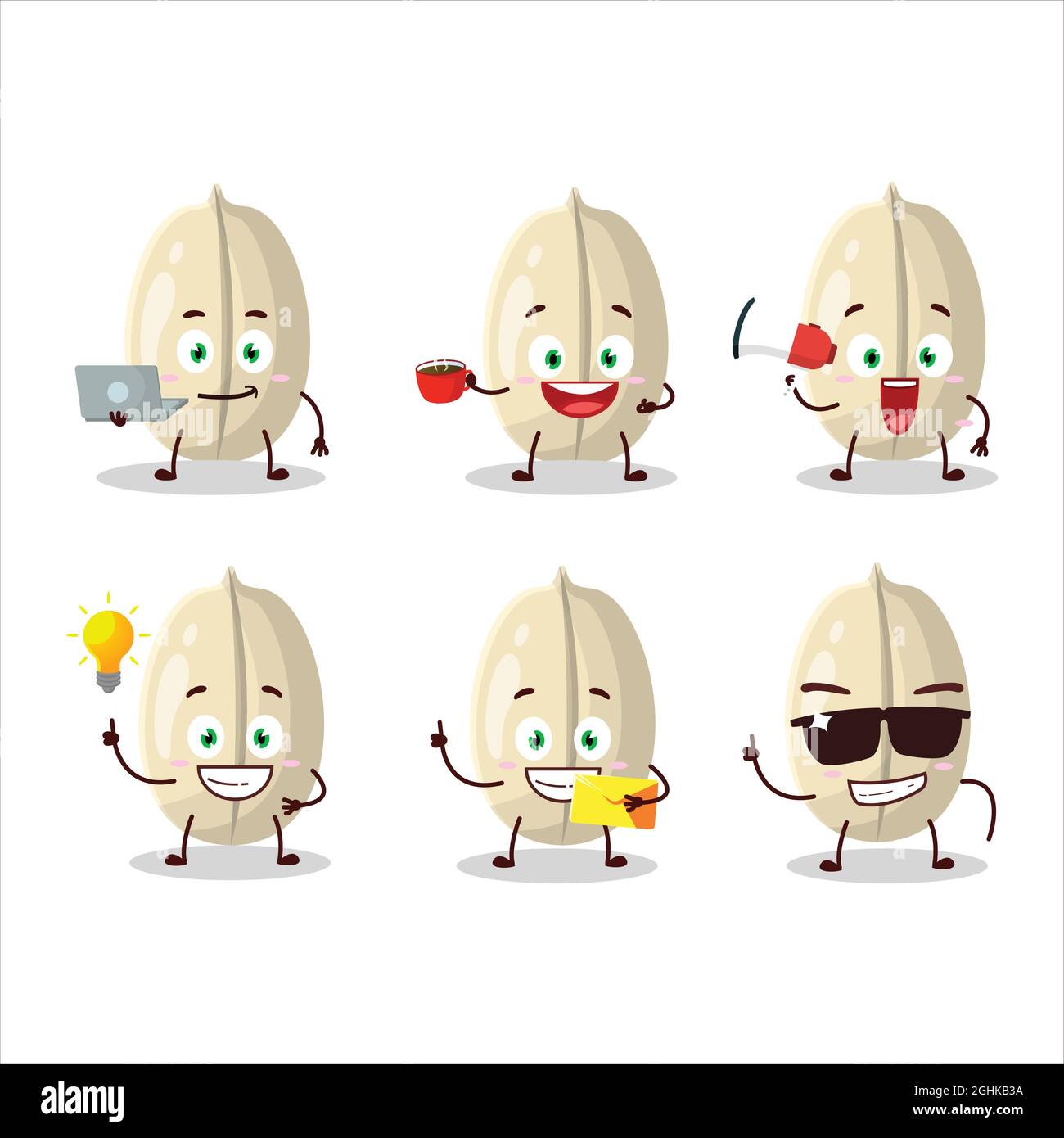 Peanut Seed cartoon character with various types of business emoticons ...