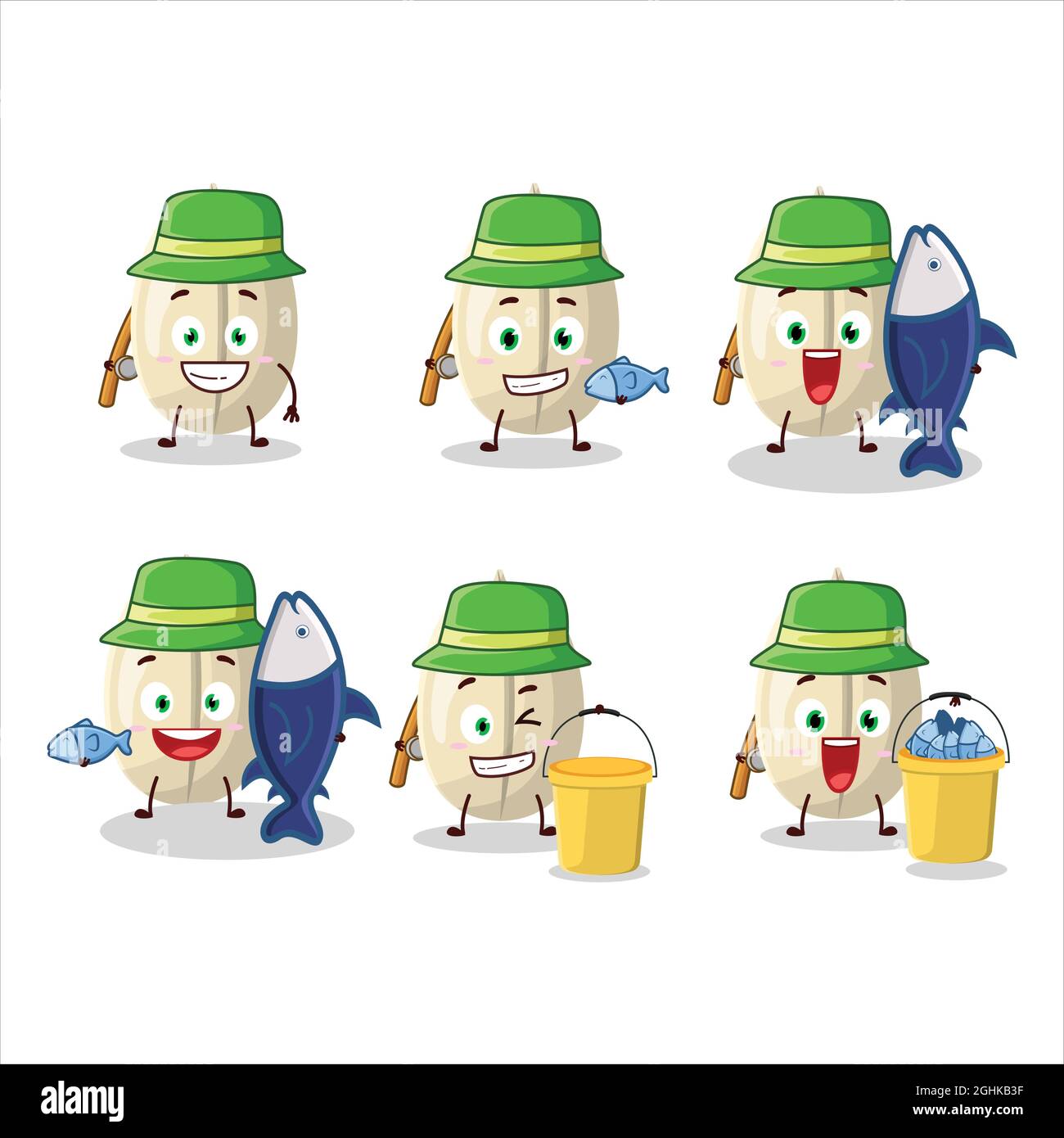 A fisherman peanut Seed cartoon picture catch a big fish. Vector ...