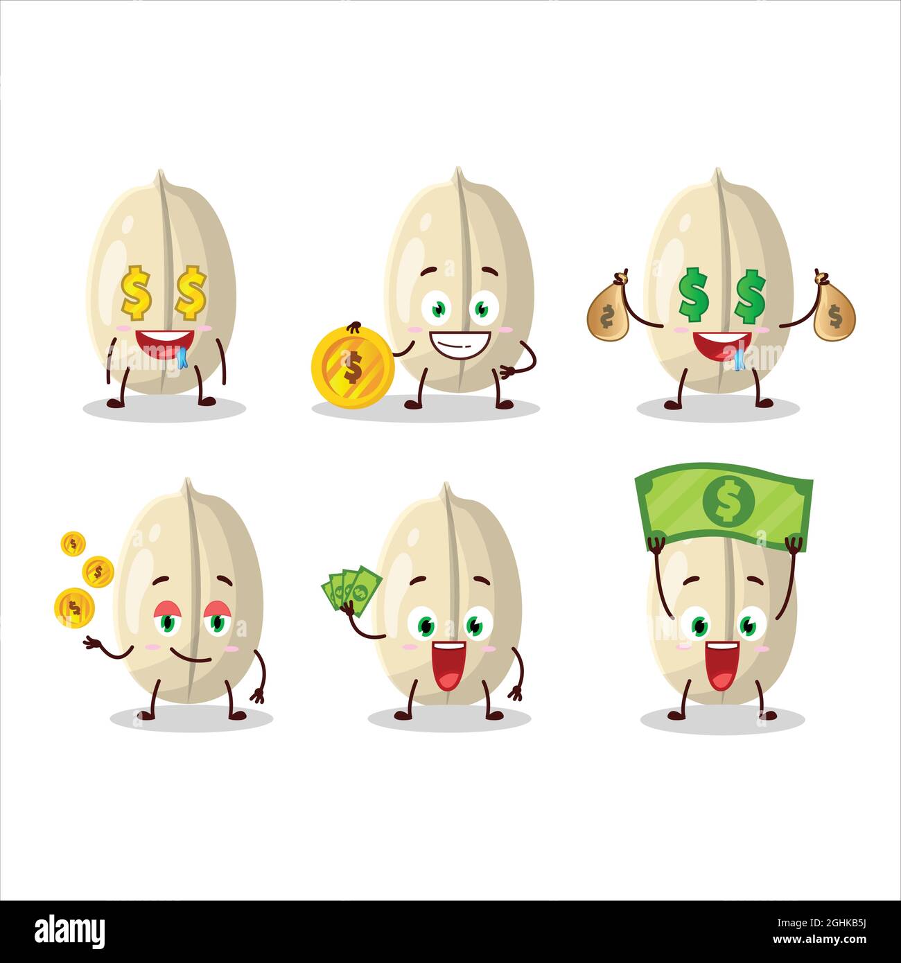 Peanut Seed cartoon character with cute emoticon bring money. Vector ...