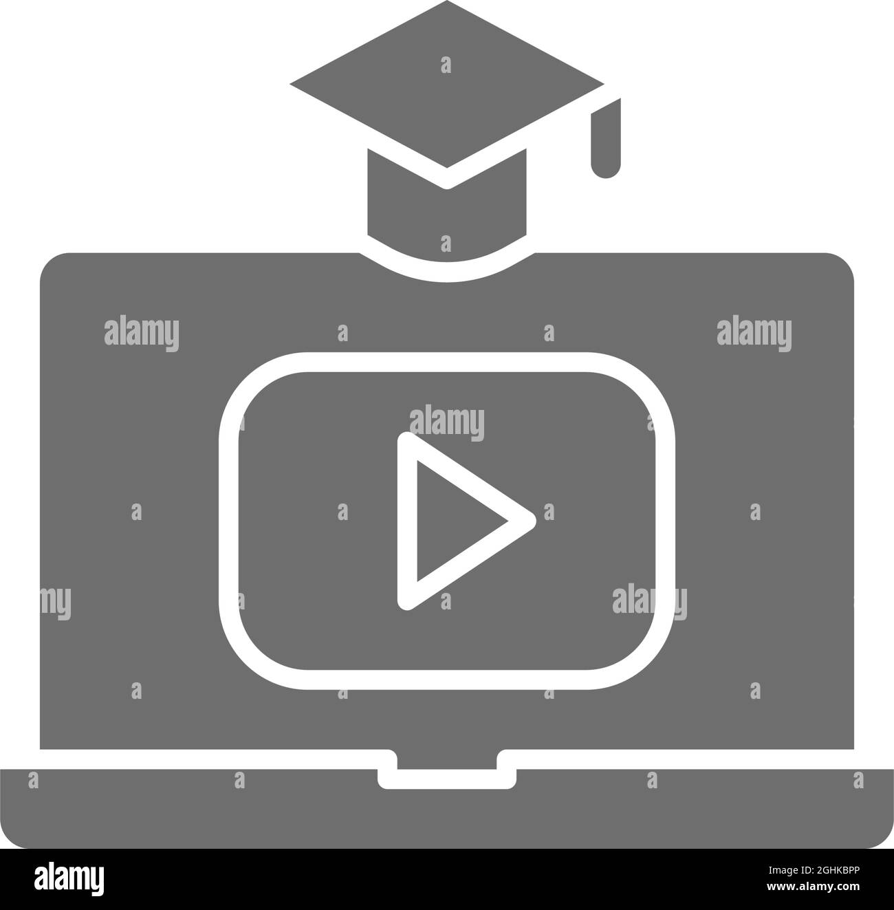 Vector laptop with play button, educational video, online learning grey ...