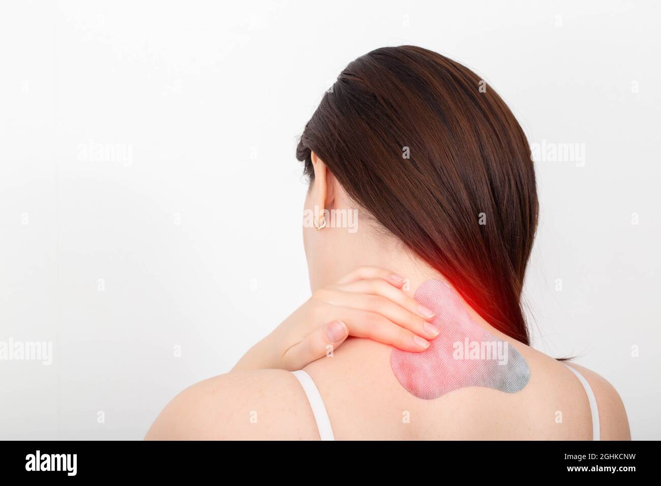 Medical anesthetic plaster on the cervical spine of a girl. Muscle ...