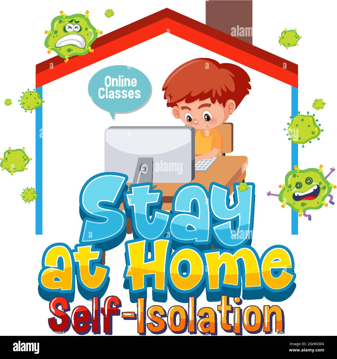 Stay at home and self-isolation banner with cartoon character work from ...