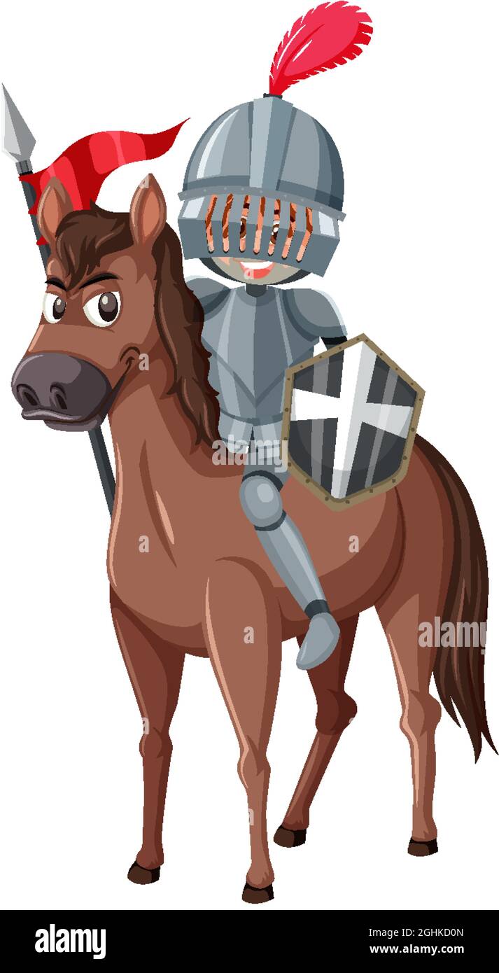 Knight riding horse cartoon character on white background illustration ...