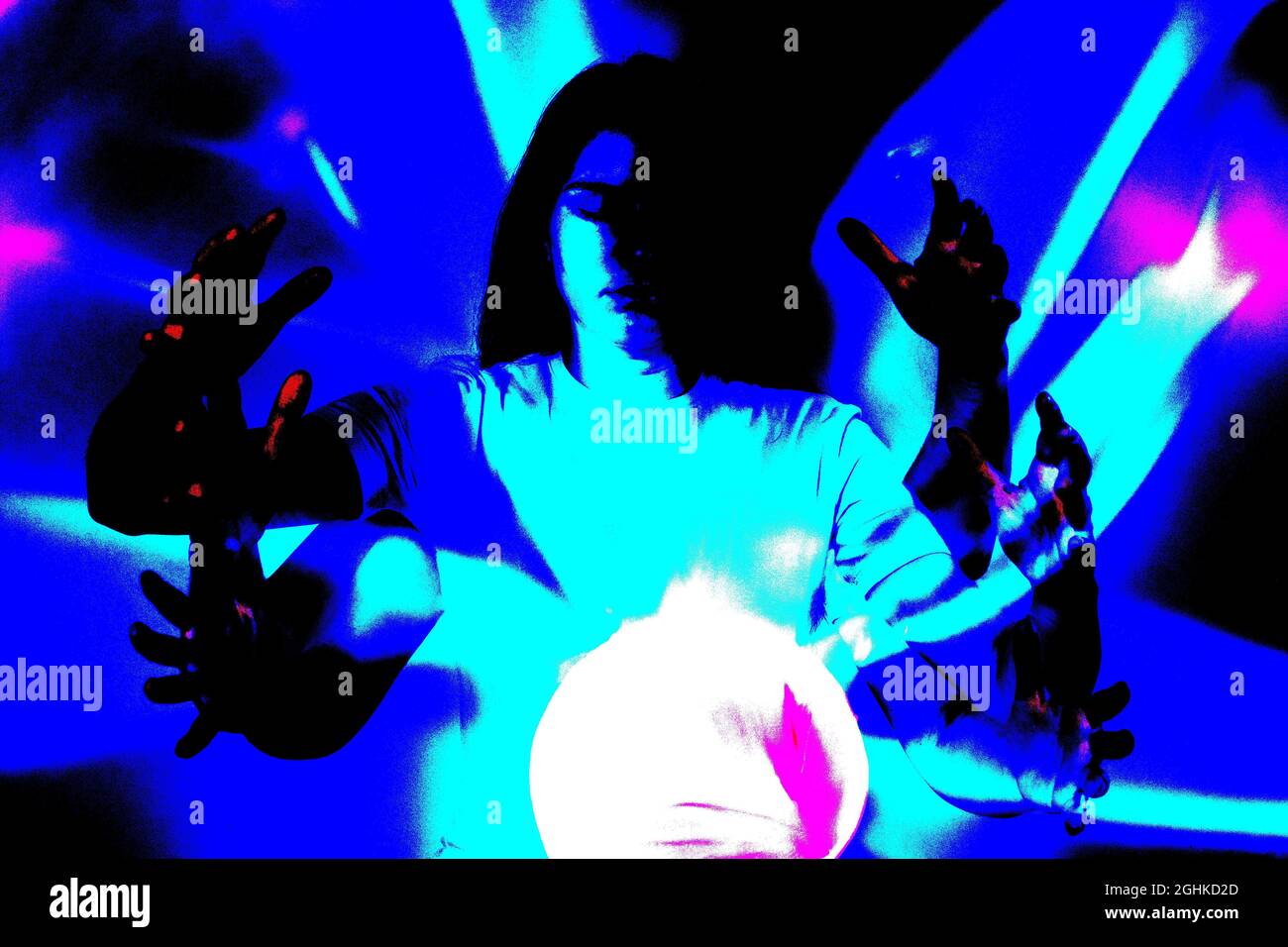 Human and quantum physics - lines, balls in blue and pink shades ...