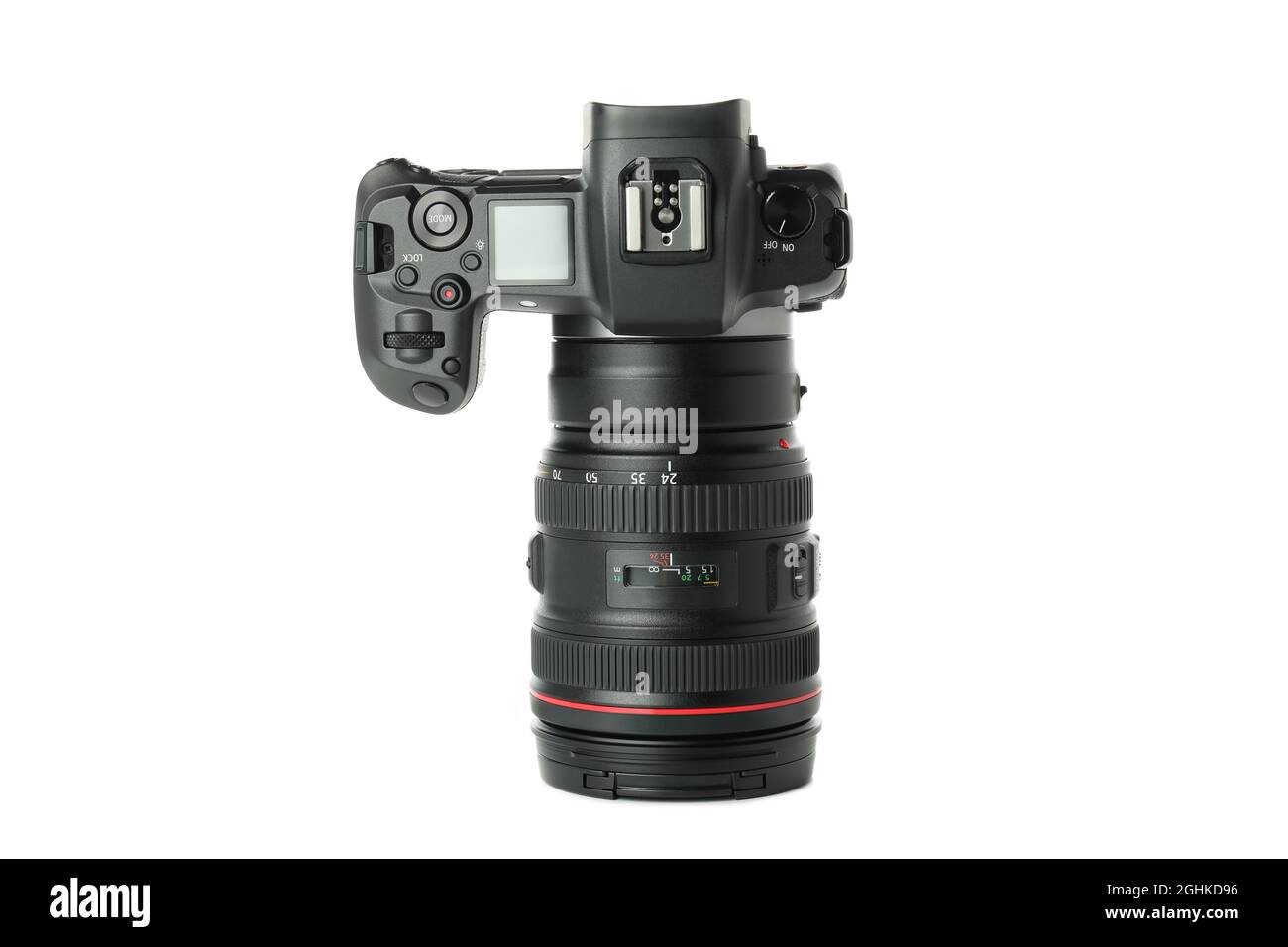 Camera with lens isolated on white background Stock Photo - Alamy